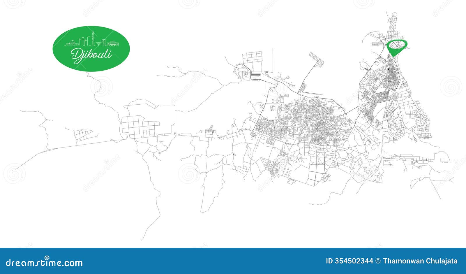 Djibouti,Djibouti,Streets Roads Map with Location Pin Stock ...