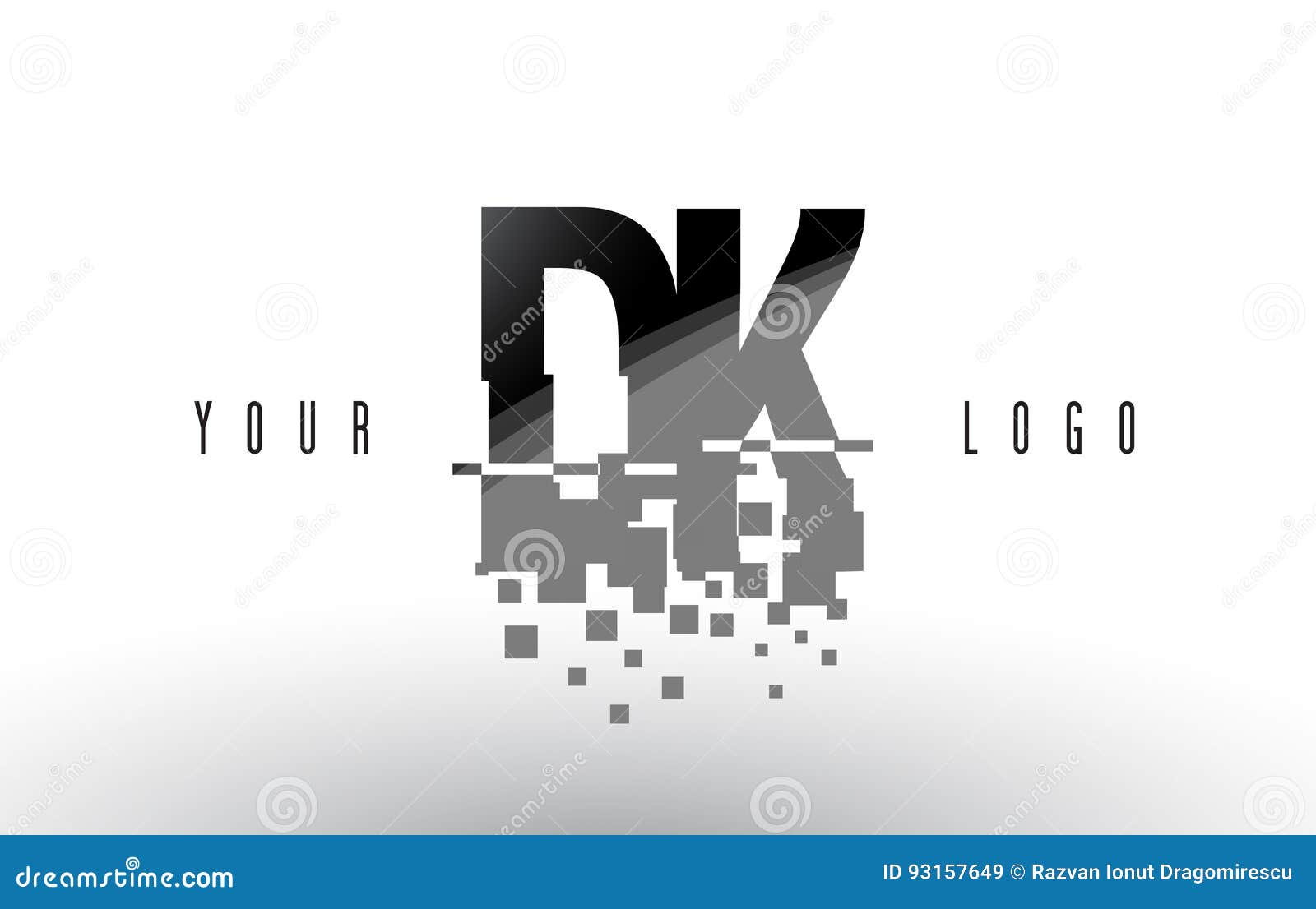 DK D K Pixel Letter Logo with Digital Shattered Black Squares Stock ...