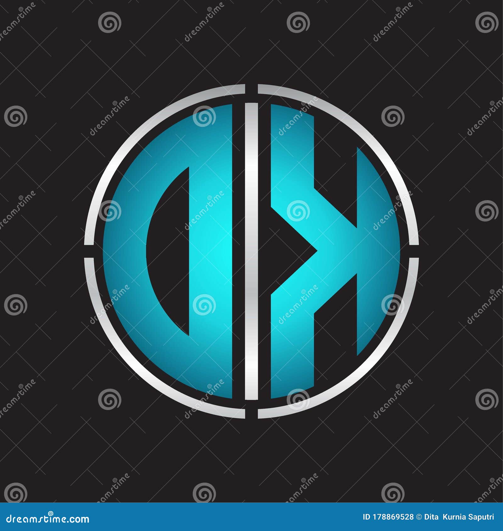 DK Logo Initial with Circle Line Cut Design Template on Blue Colors ...