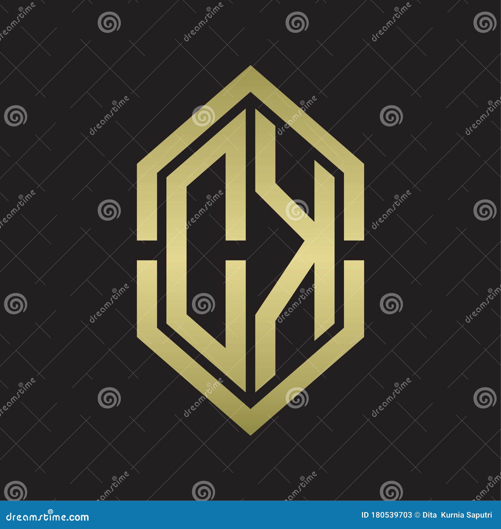 DK Logo Monogram with Hexagon Shape and Outline Slice Style with Gold ...