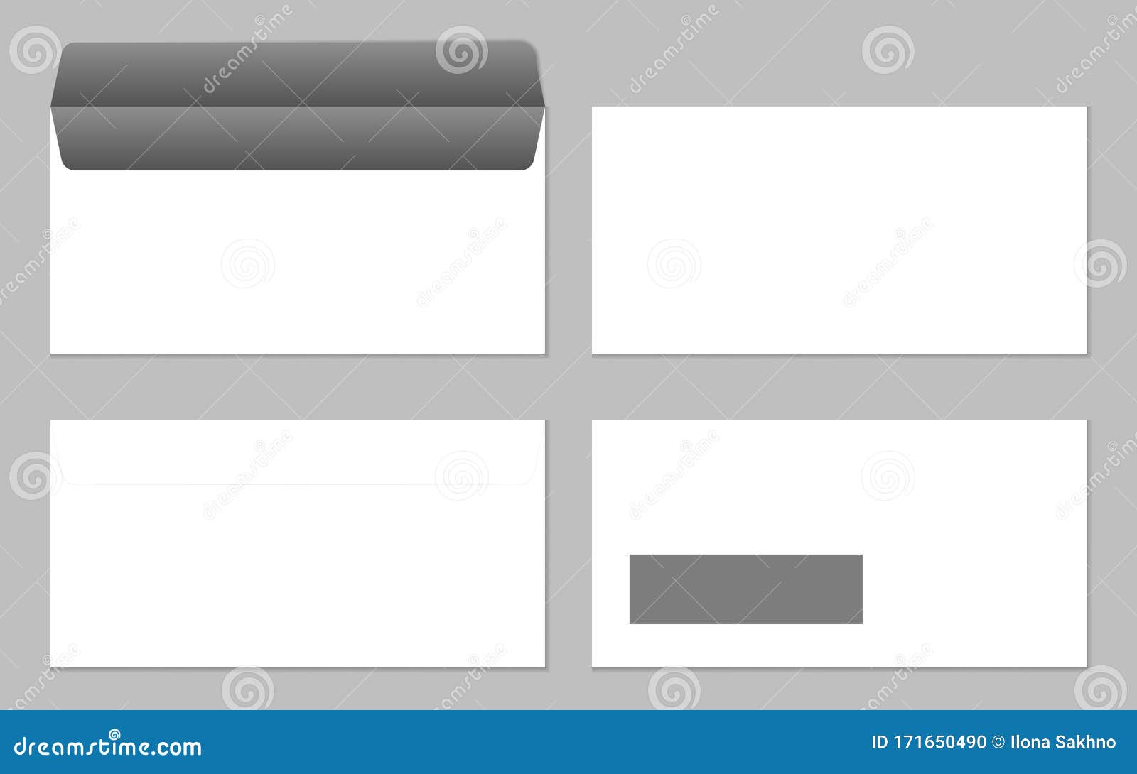 DL Envelopes Mockup Front And Back View, Vector Illustration. Set Of ...