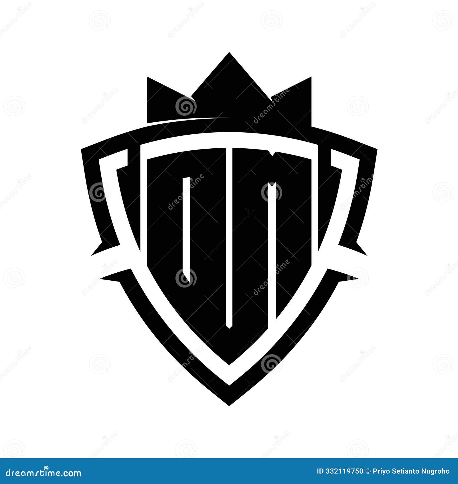 DM Letter Bold Monogram Triangle Curve Shield Shape with Crown Black ...