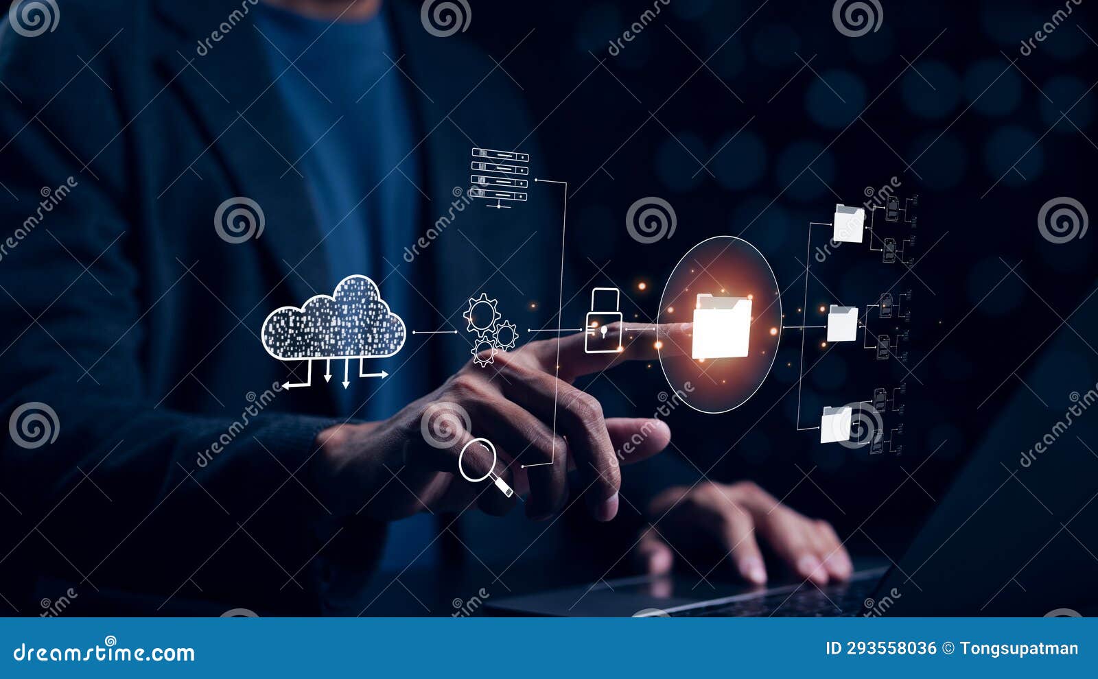 DMS Document Management System Concept. Businessman Working and Using Documentation Database ...