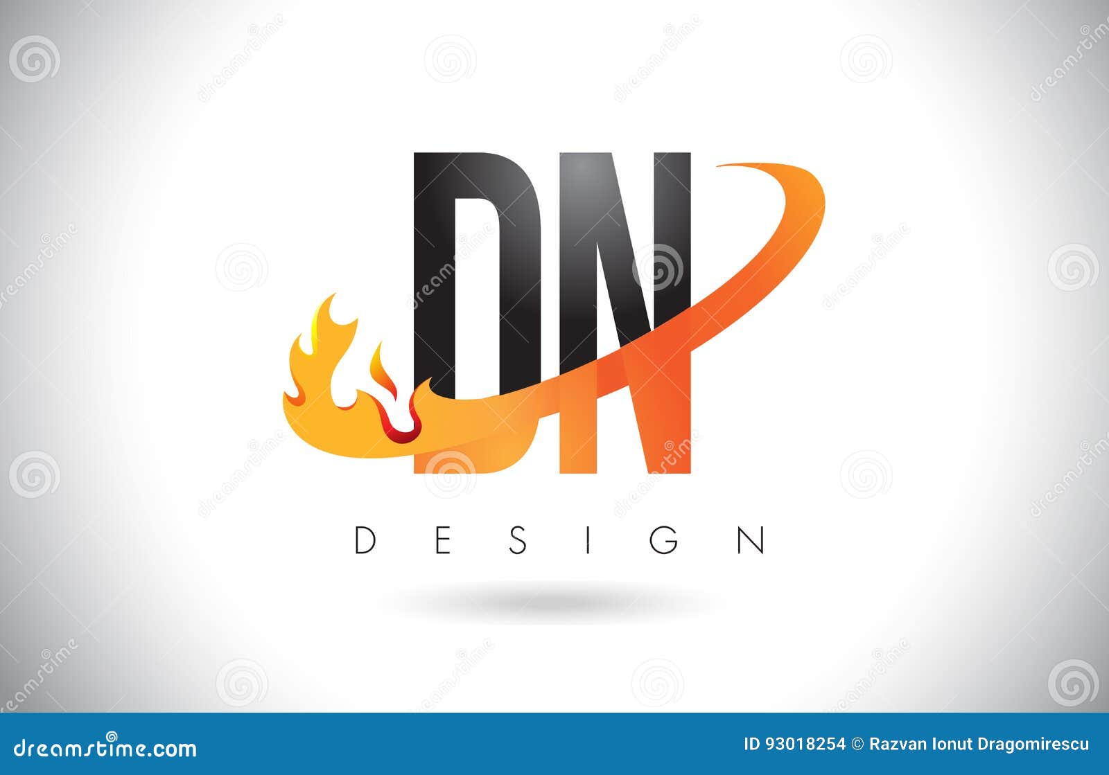 DN D N Letter Logo With Fire Flames Design And Orange Swoosh. Vector ...