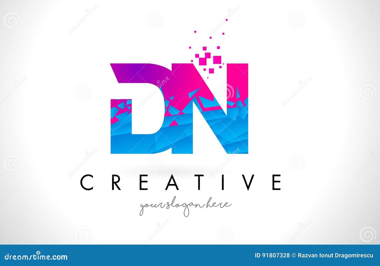DN D N Letter Logo with Shattered Broken Blue Pink Texture Design ...
