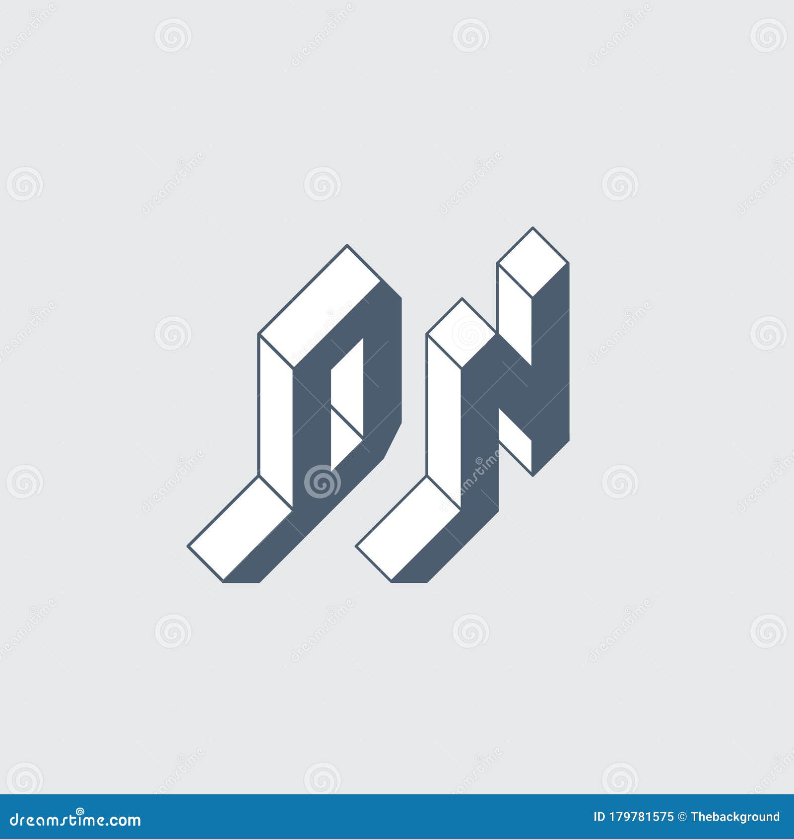 DN - 2-letter Code. D and N - Monogram or Logotype. Isometric 3d Font ...