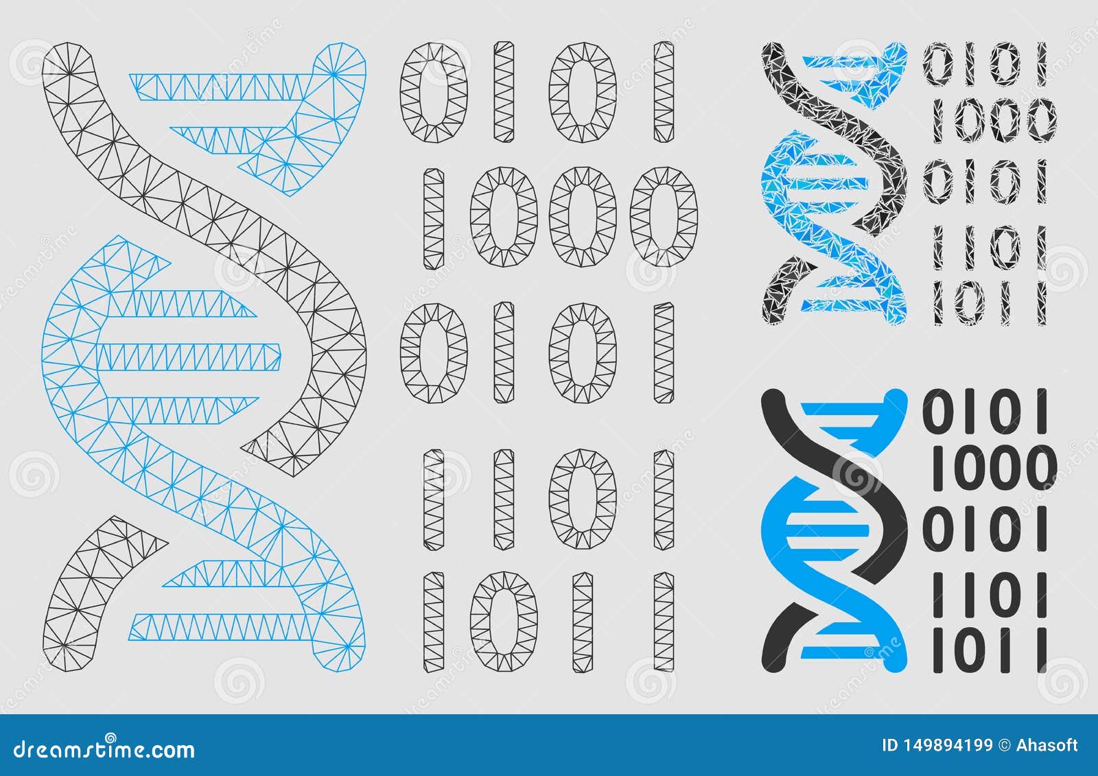 DNA Binary Code Vector Mesh Carcass Model and Triangle Mosaic Icon ...