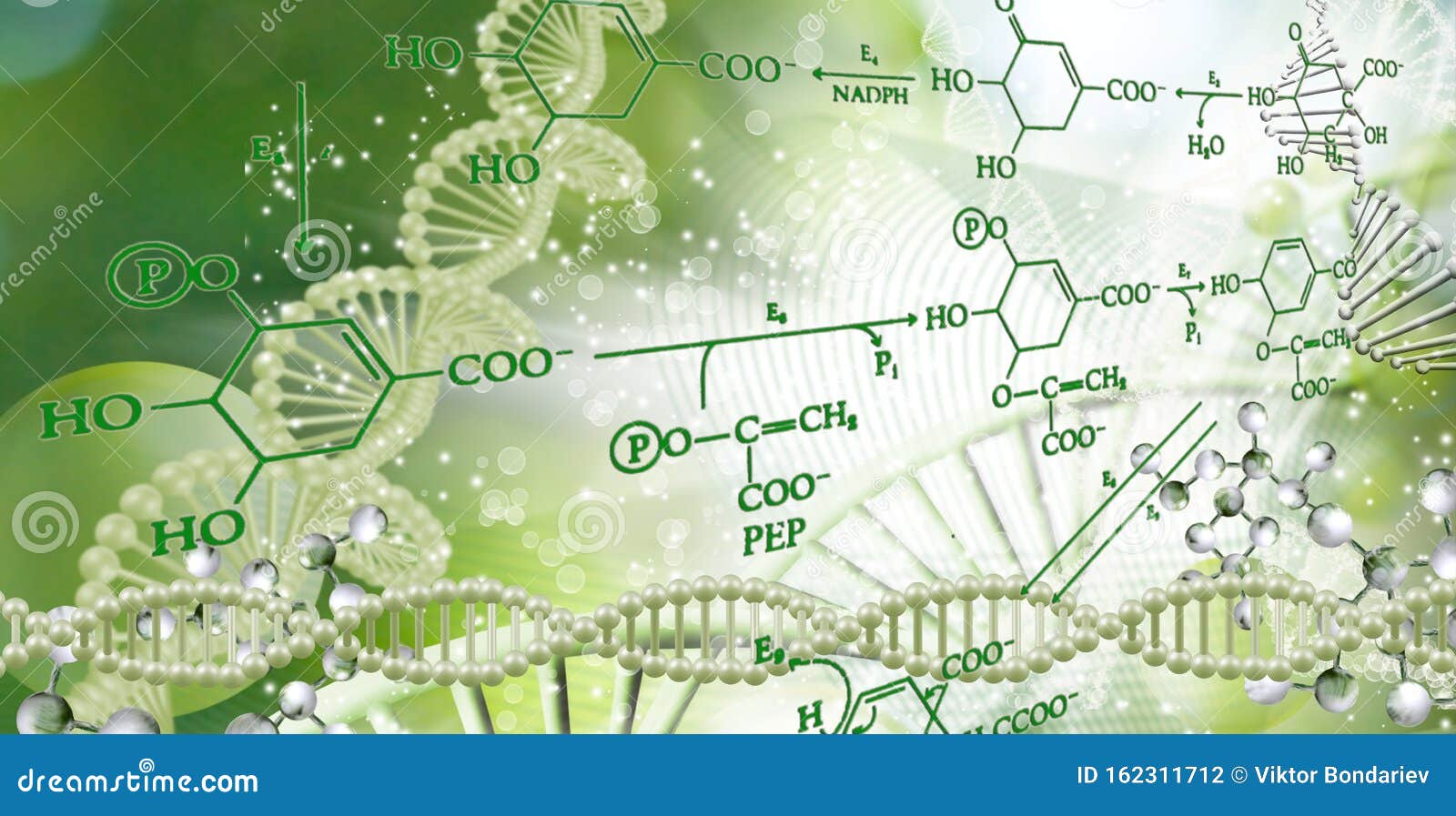 DNA Chain on a Blurred Background with Chemical Formulas. Stock ...