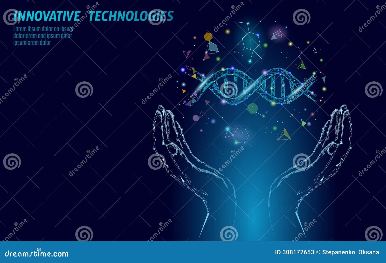 DNA 3D Chemical Molecule Structure Hands Low Poly. Polygonal Triangle ...