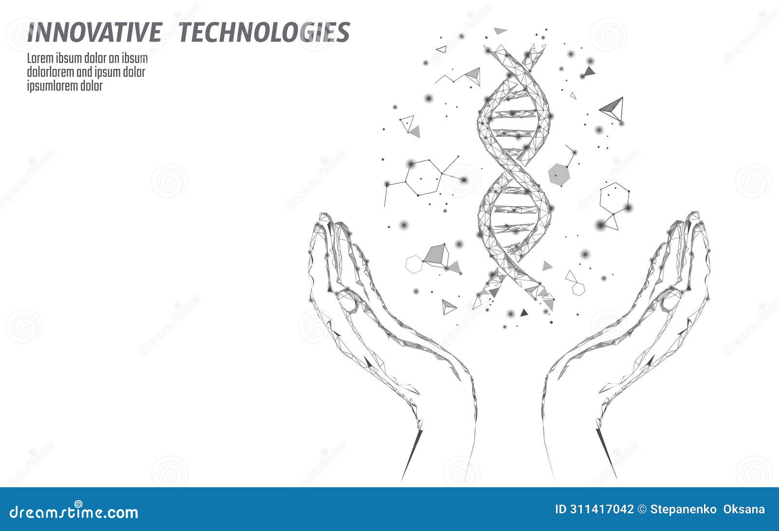 DNA 3D Chemical Molecule Structure Hands Low Poly. Polygonal Triangle ...