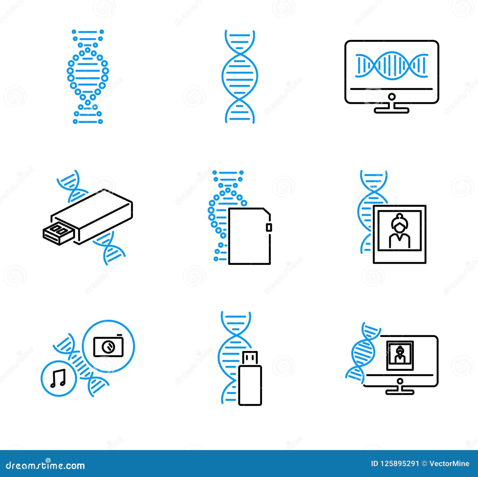 Dna Data Storage Outline Vector Icons Collection Set Stock Vector