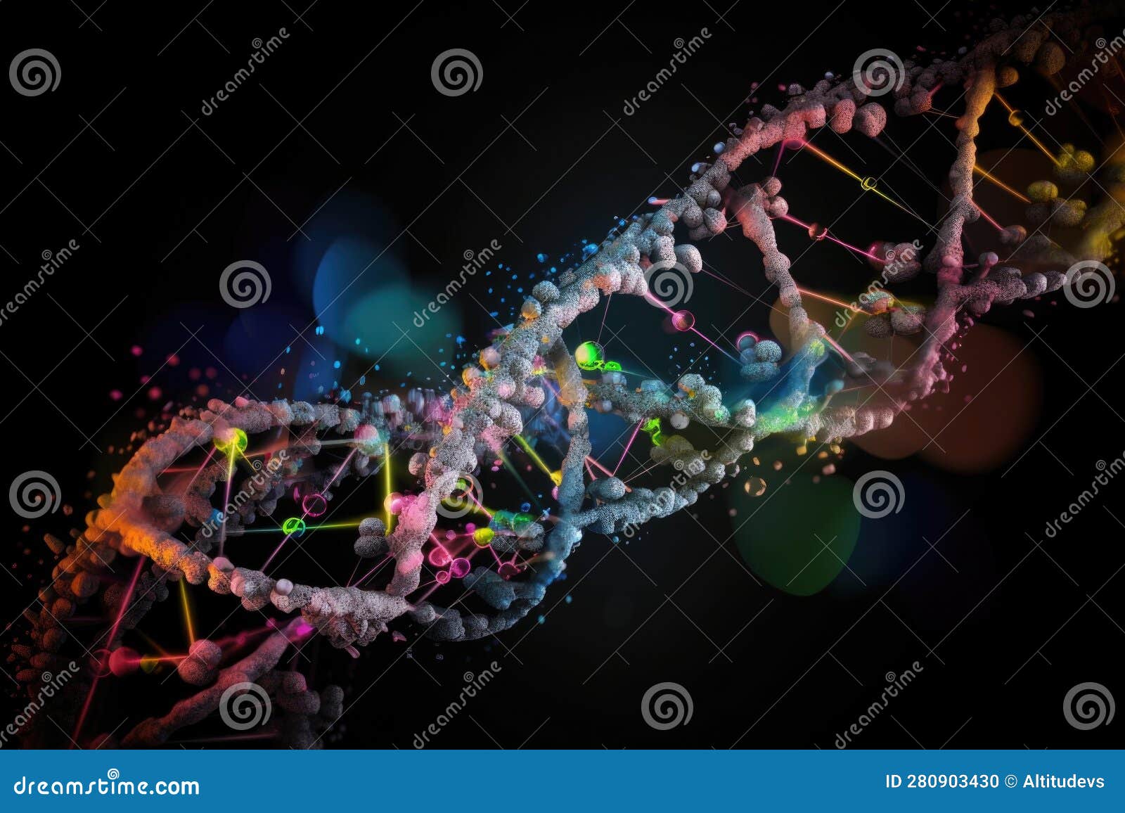 Dna Double Helix, with Atoms and Molecules Visible Stock Illustration ...