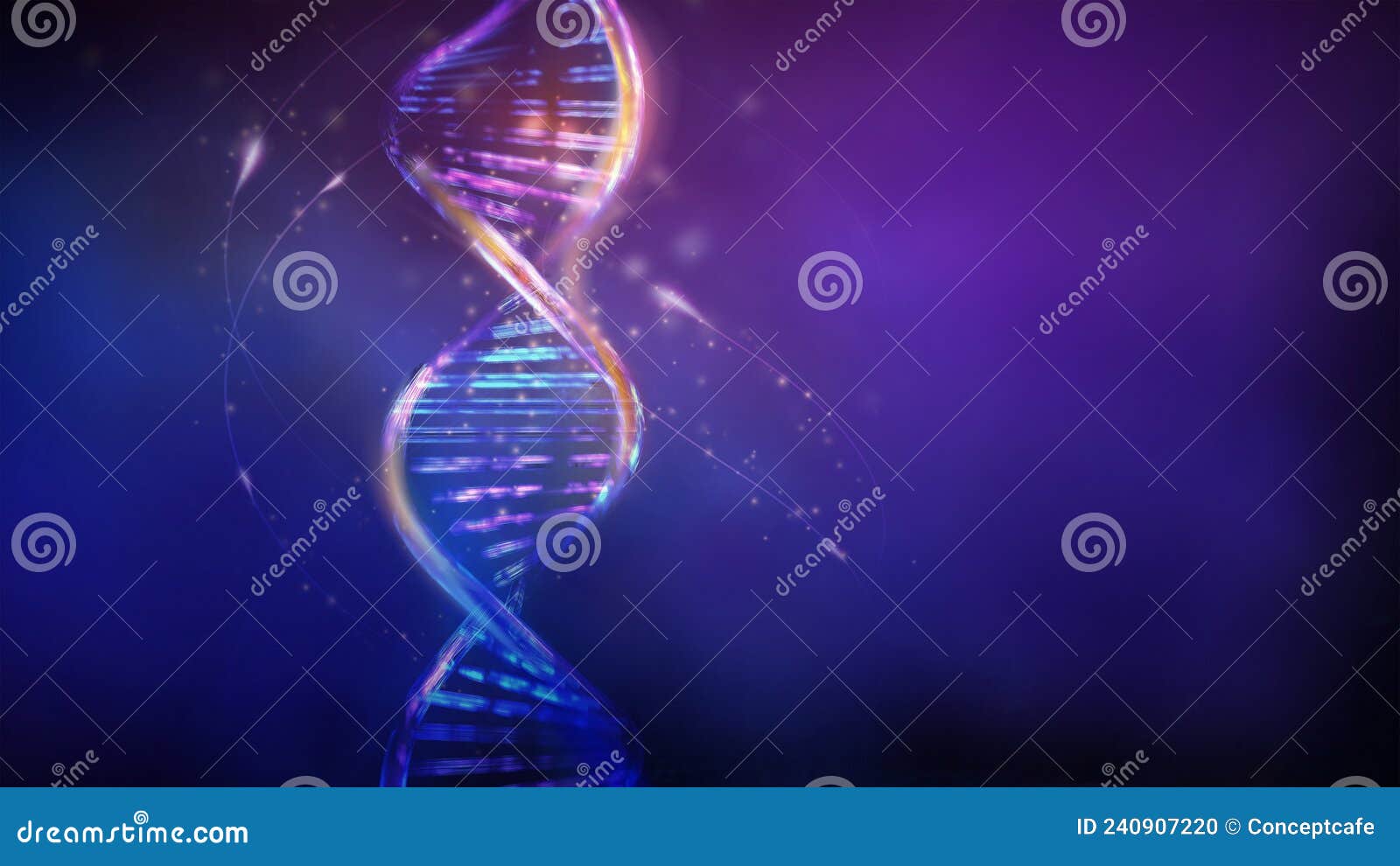 DNA Double Helix Glowing on a Violet-blue Background, 3D Render. Stock ...