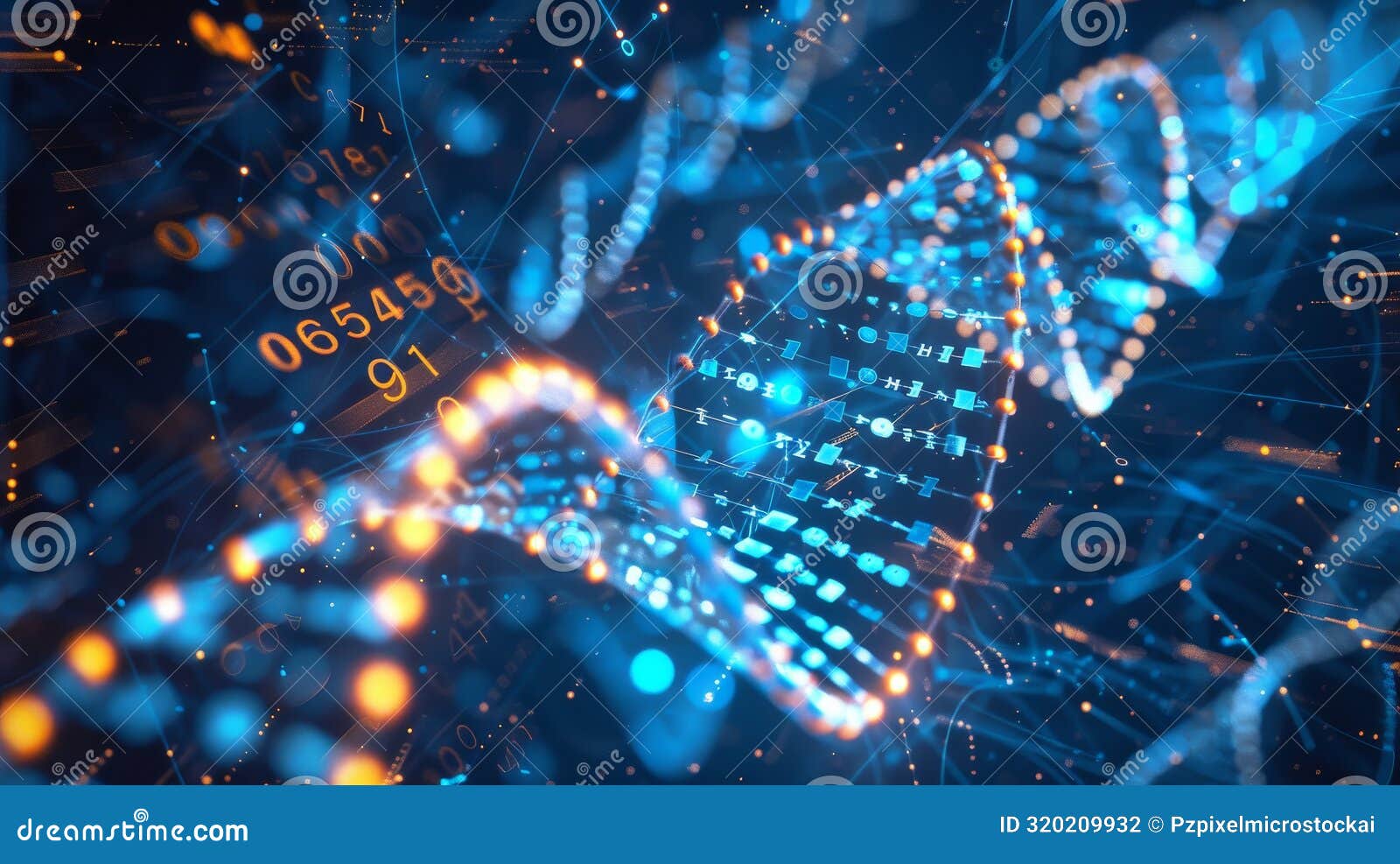 A DNA Double Helix Intertwining with Binary Code, Representing the ...