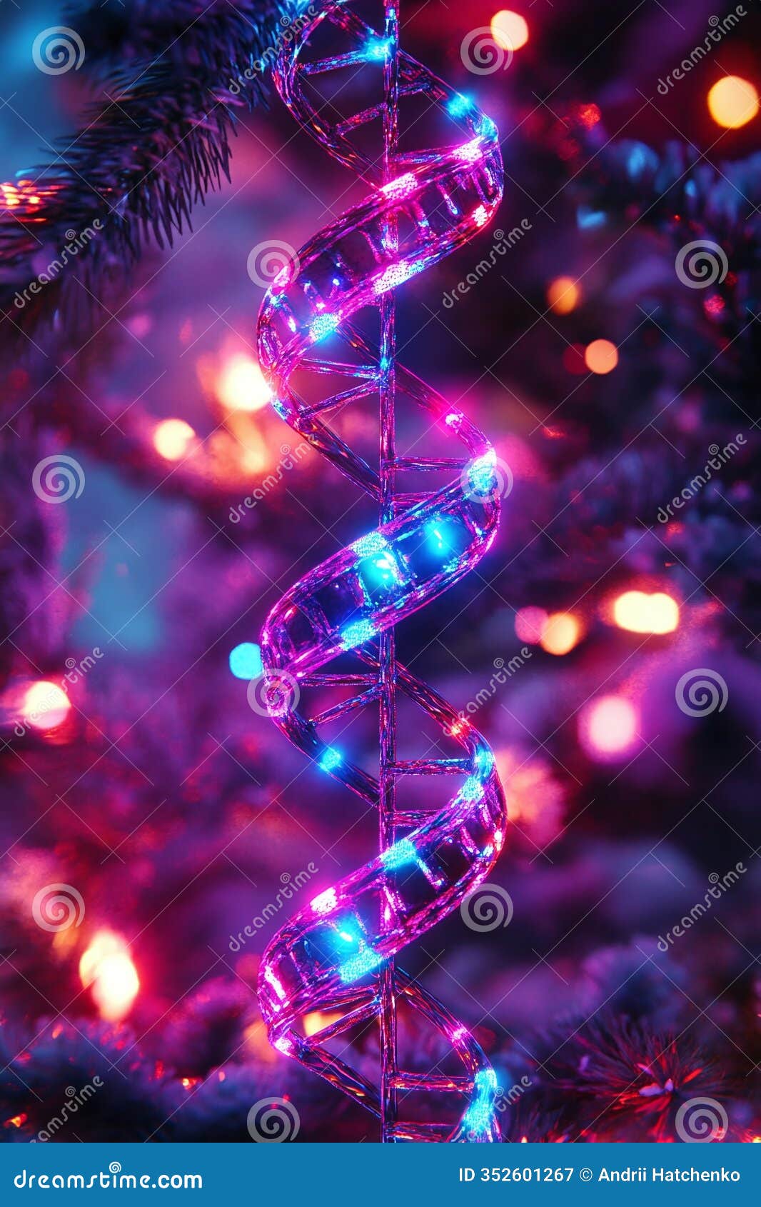 DNA Double Helix in Neon Light Visualization Stock Illustration ...