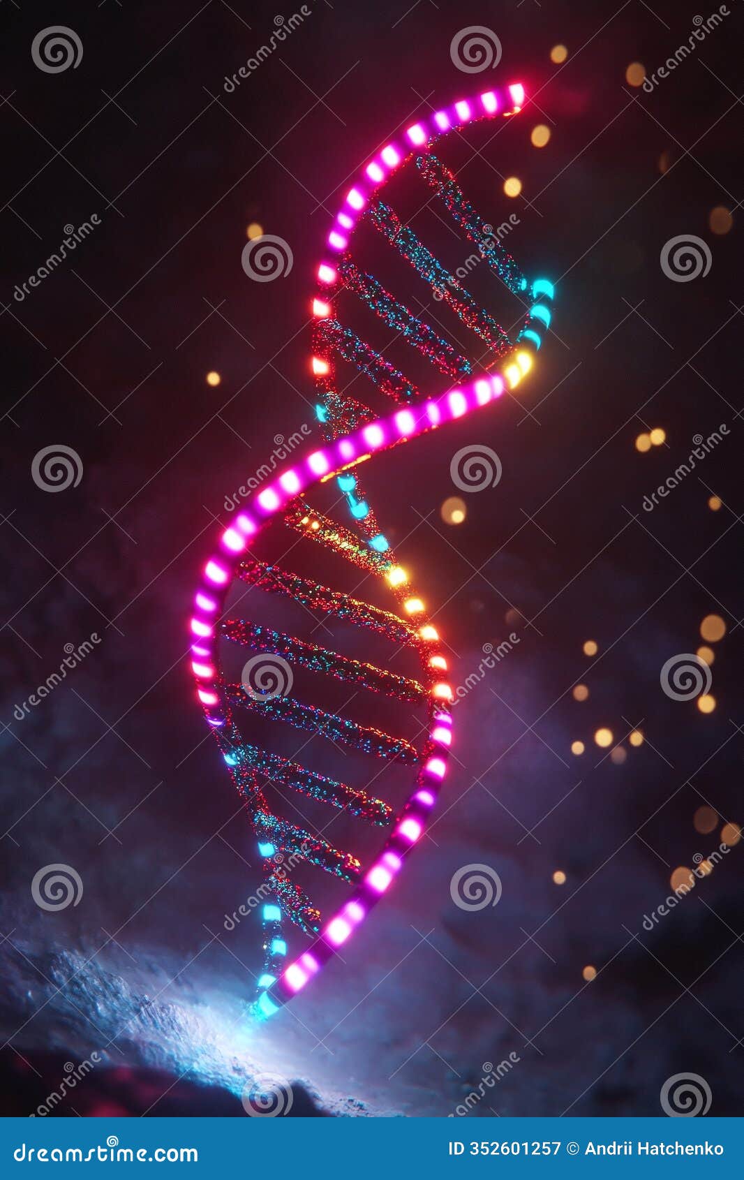 DNA Double Helix in Neon Light Visualization Stock Illustration ...