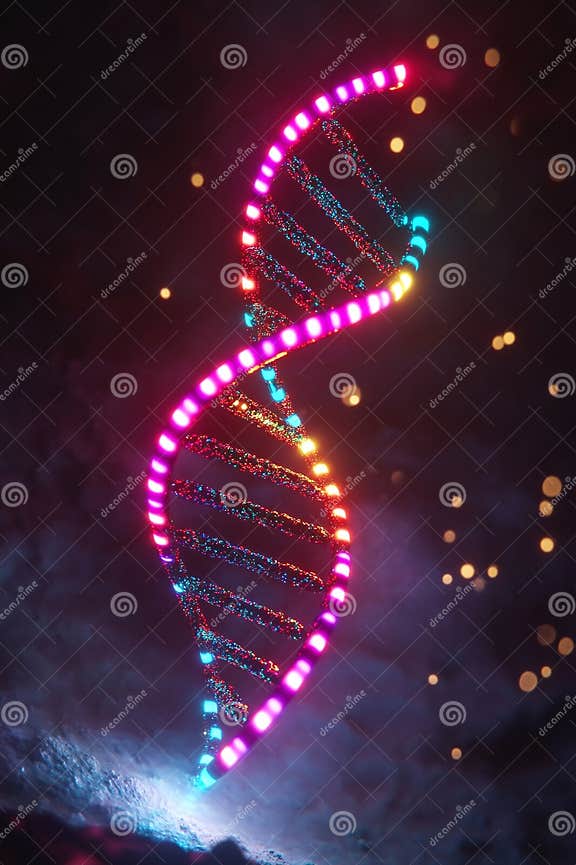 DNA Double Helix in Neon Light Visualization Stock Illustration ...