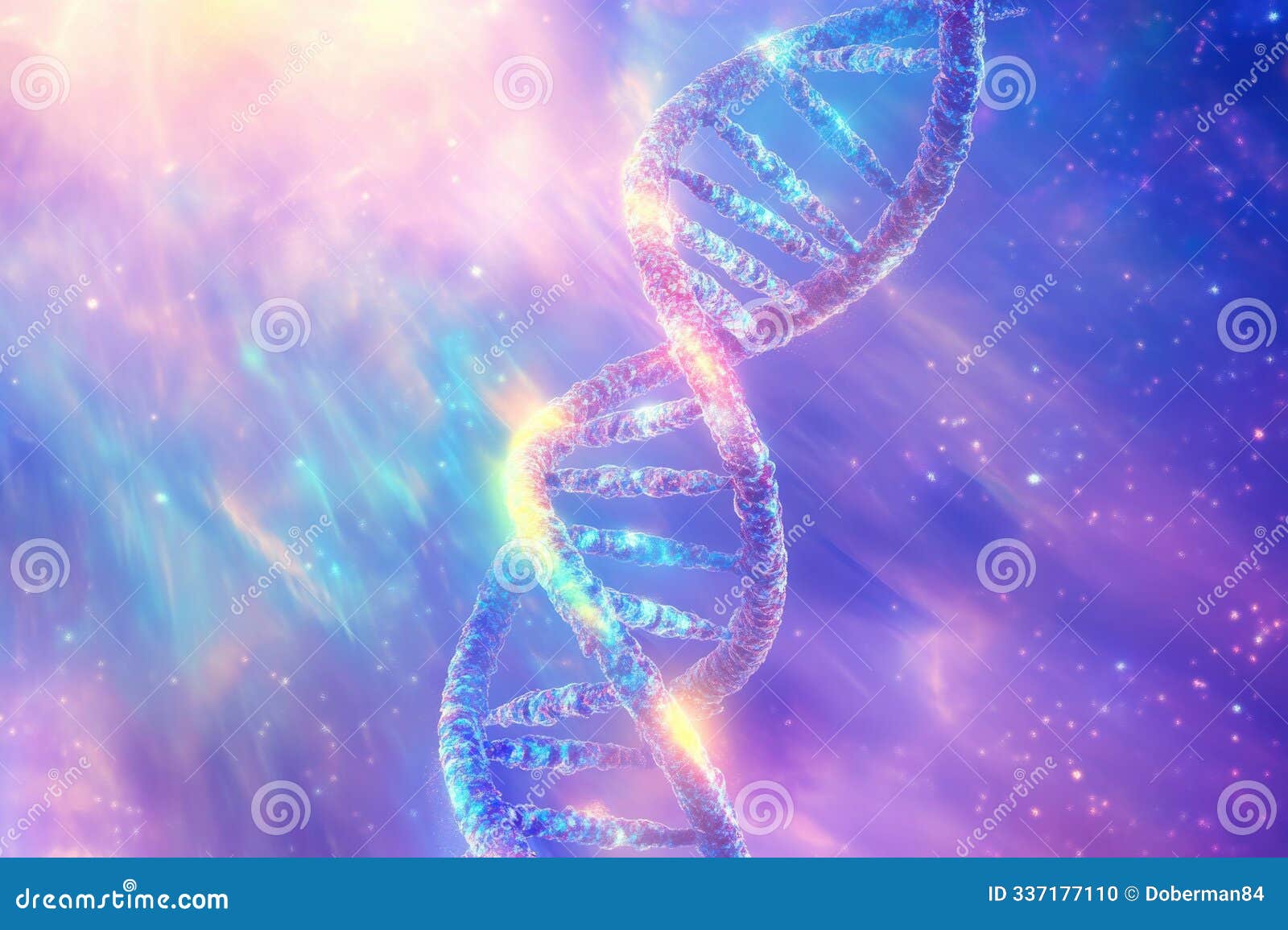 DNA Double Helix with Rays of Light Against a Vibrant Sky Background ...