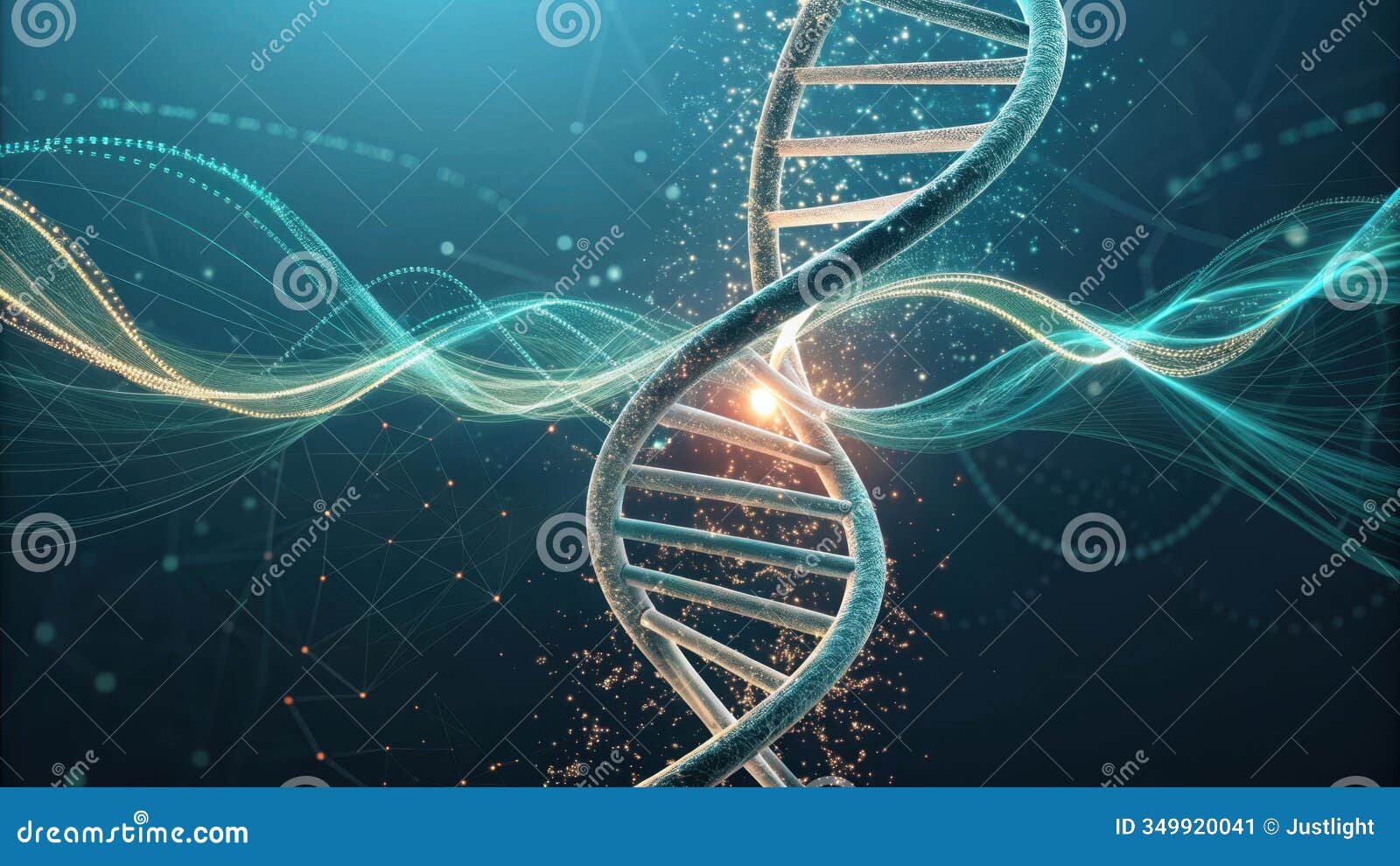 Dna Double Helix Rotating with Glowing Waves and Particles in Digital ...