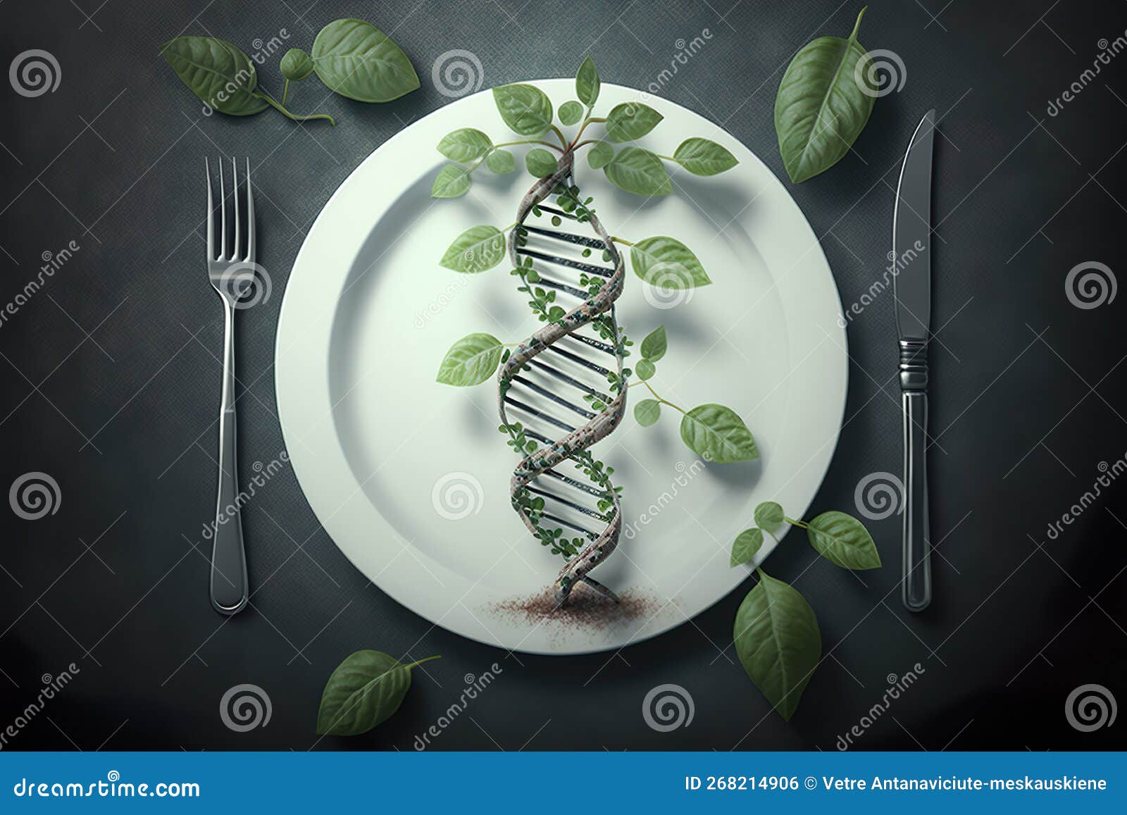 DNA Food and Genetically Modified Foods, DNA Helix Structure on Plate ...