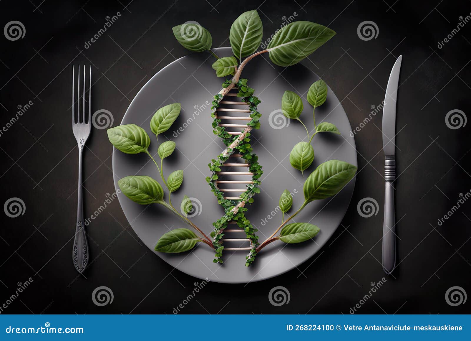 DNA Food and Genetically Modified Foods, DNA Helix Structure on Plate ...