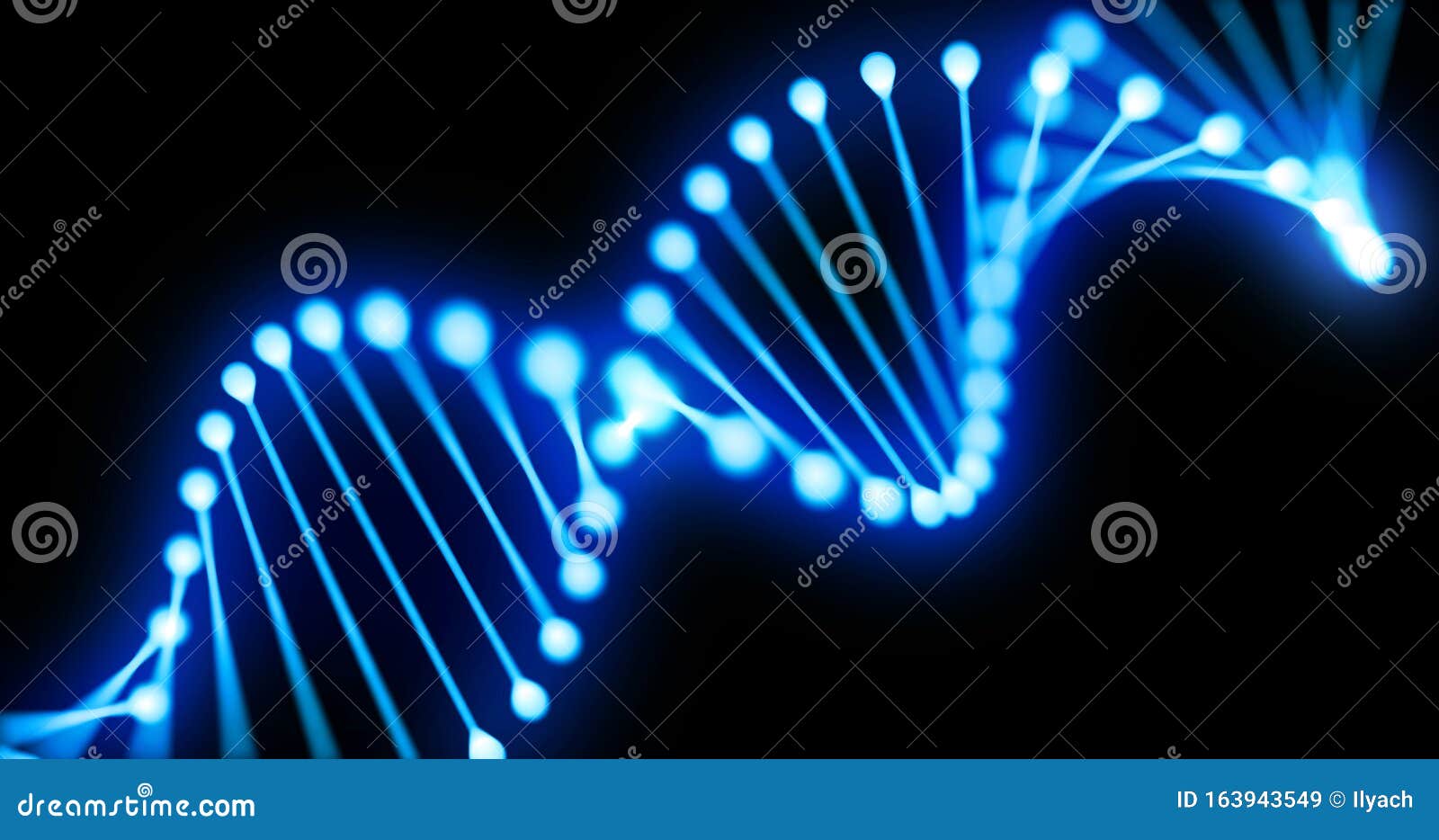 DNA Gene Helix Spiral 3D Loop, Chromosome Molecule Cell of Blue Light ...