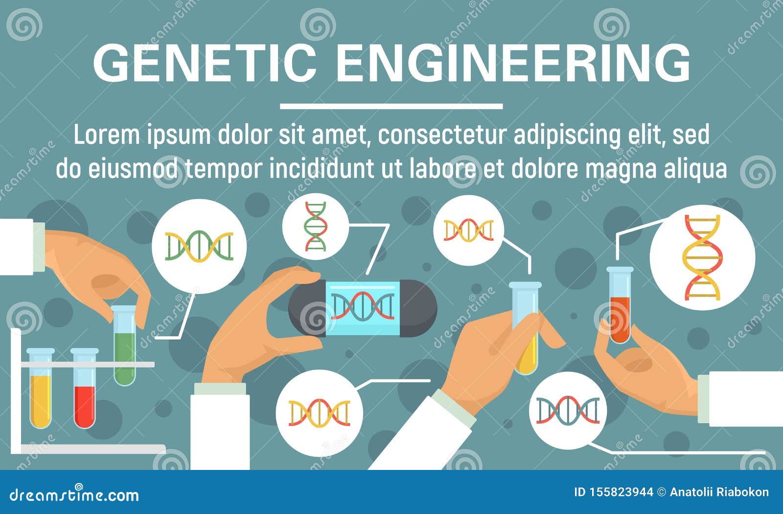 Dna Genetic Engineering Concept Banner, Flat Style Stock Vector ...