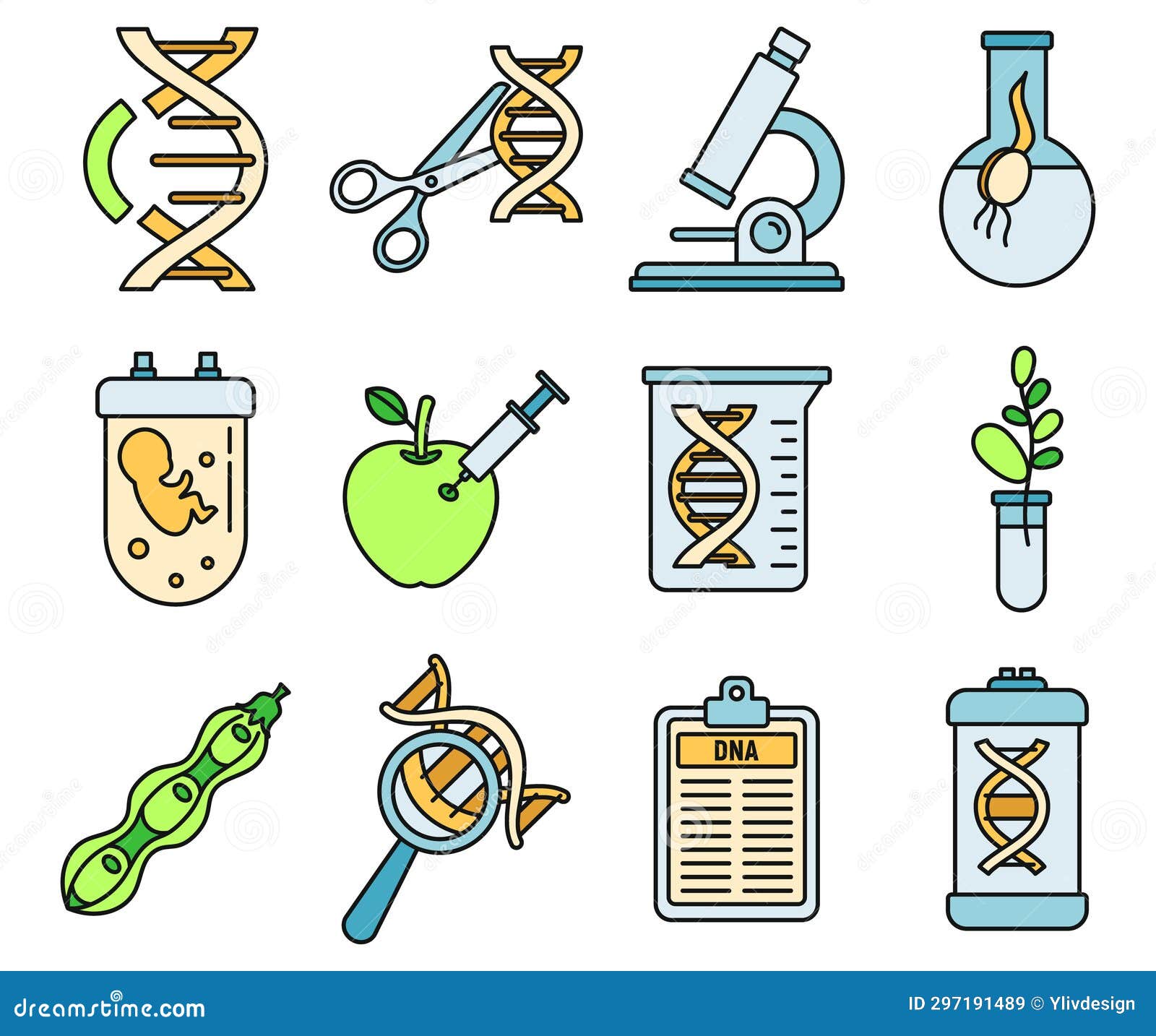 Dna Genetic Engineering Icons Set Vector Color Stock Illustration ...