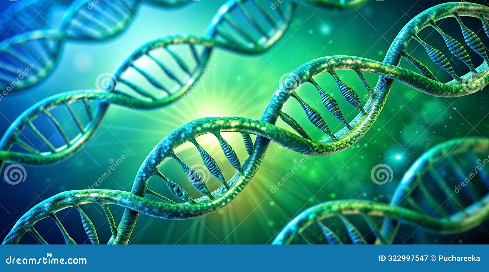 DNA Helices Genetic Code Green And Blue Gradient Background AI-Created ...