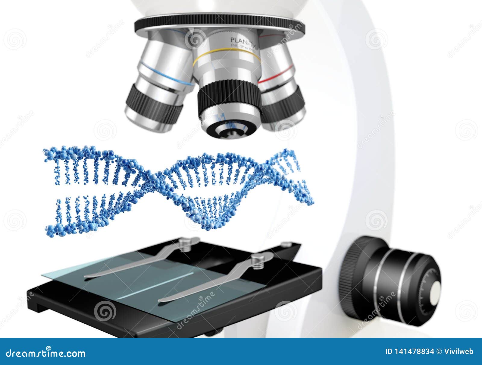 DNA Helix Floating Over the Slide of Microscope Stock Illustration ...
