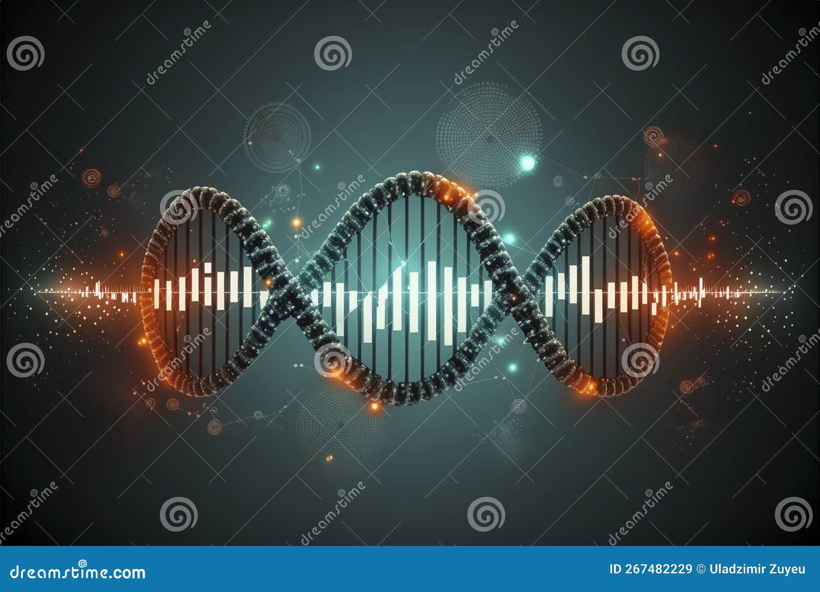 DNA Helix with Glowing Molecules and Proteins. Created with Generative ...