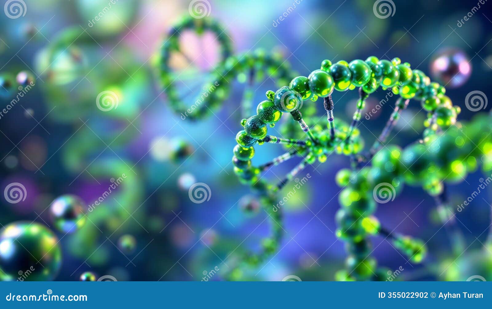 DNA Helix, Golden Structure, Blue Molecules, Hexagonal Grid, Reflective ...