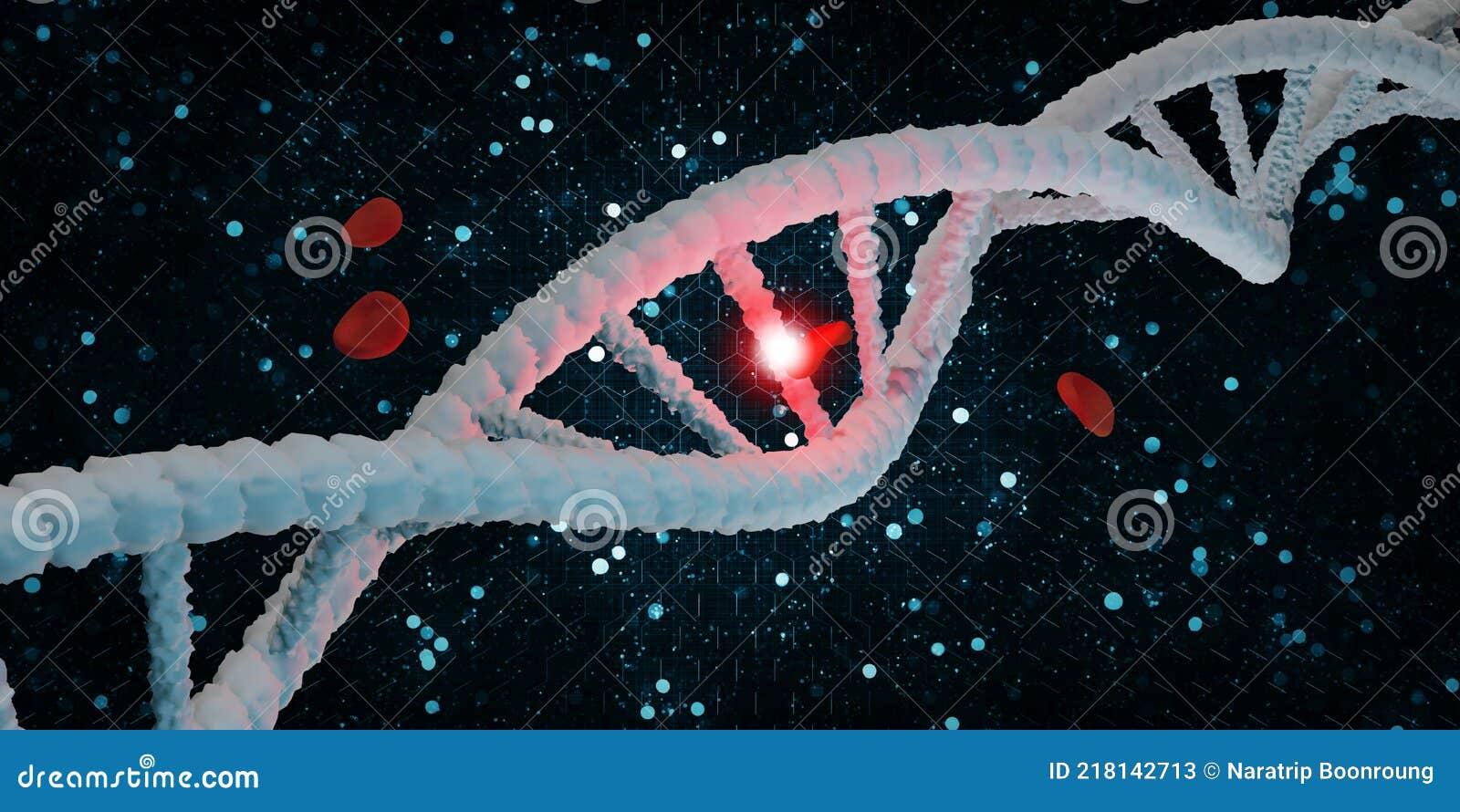 DNA Helix Life Structure and Red Blood Cells 3d Illustration Stock ...