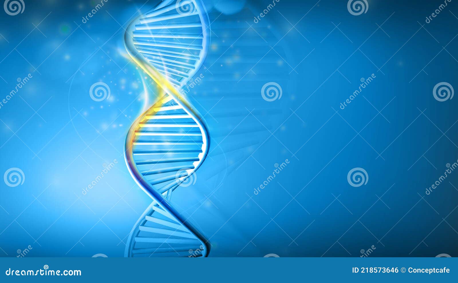 DNA Helix Model on a Blue Background, 3D Render. Stock Illustration ...