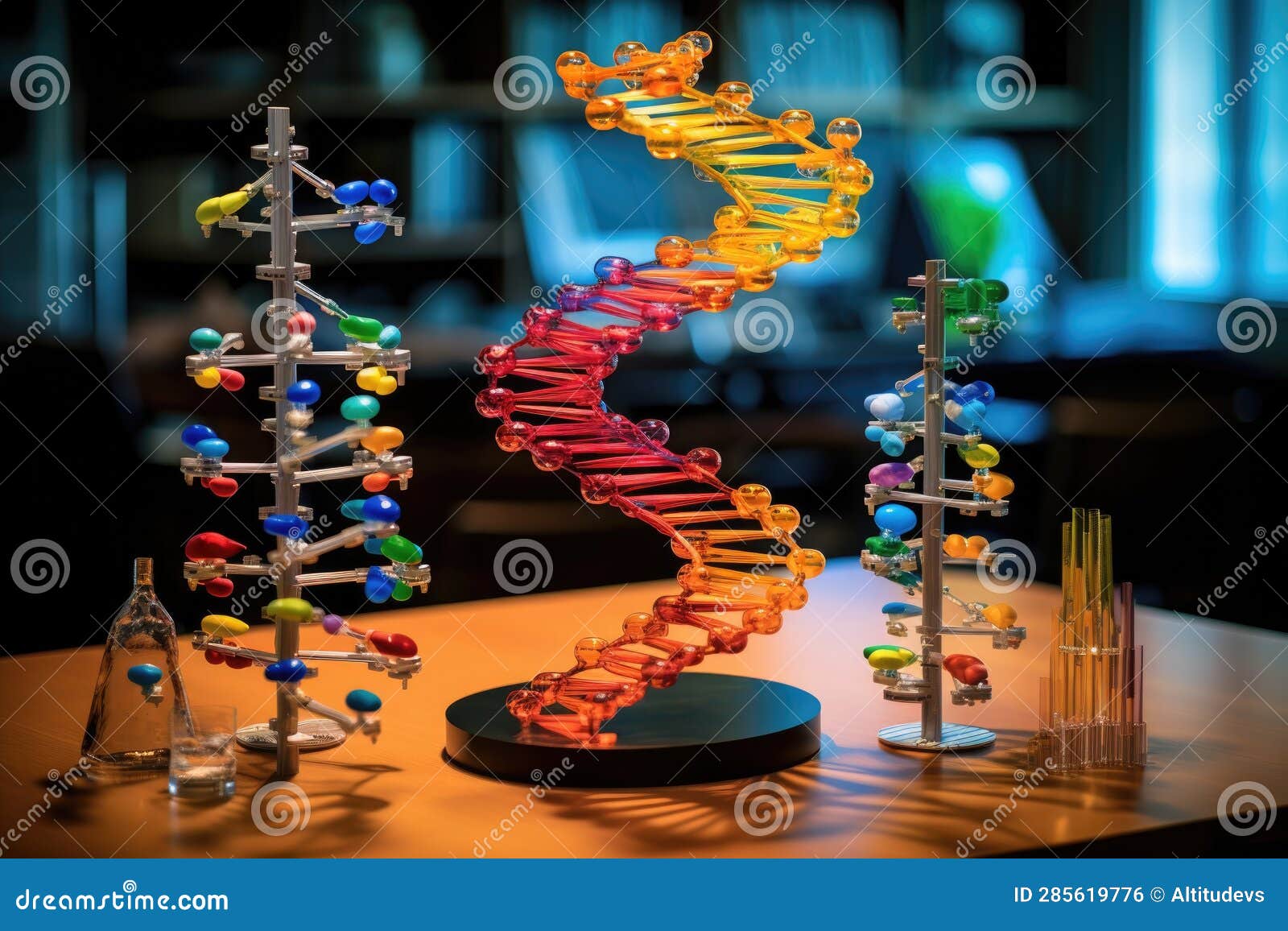 Dna Helix Model Surrounded by Lab Equipment Stock Illustration ...