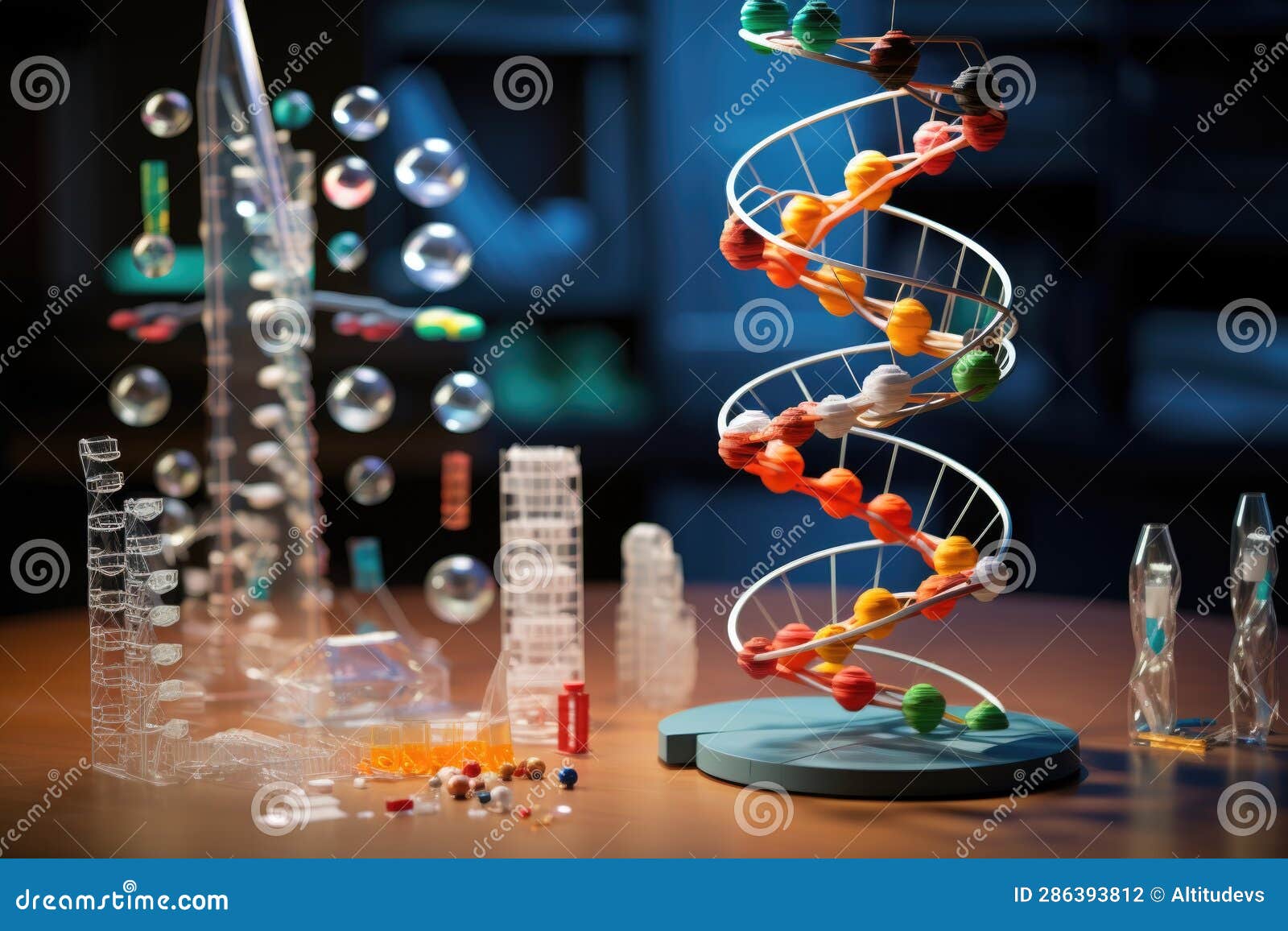 Dna Helix Model Surrounded by Lab Equipment Stock Photo - Image of ...