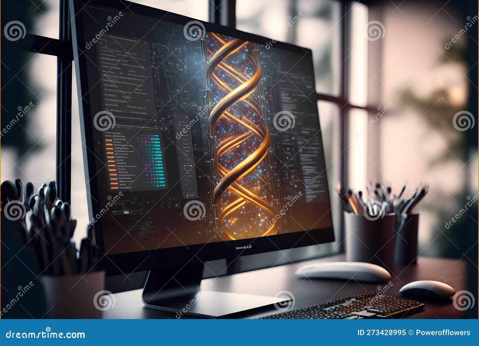 DNA Helix on Scientist S Computer Screen Created with Generative AI ...