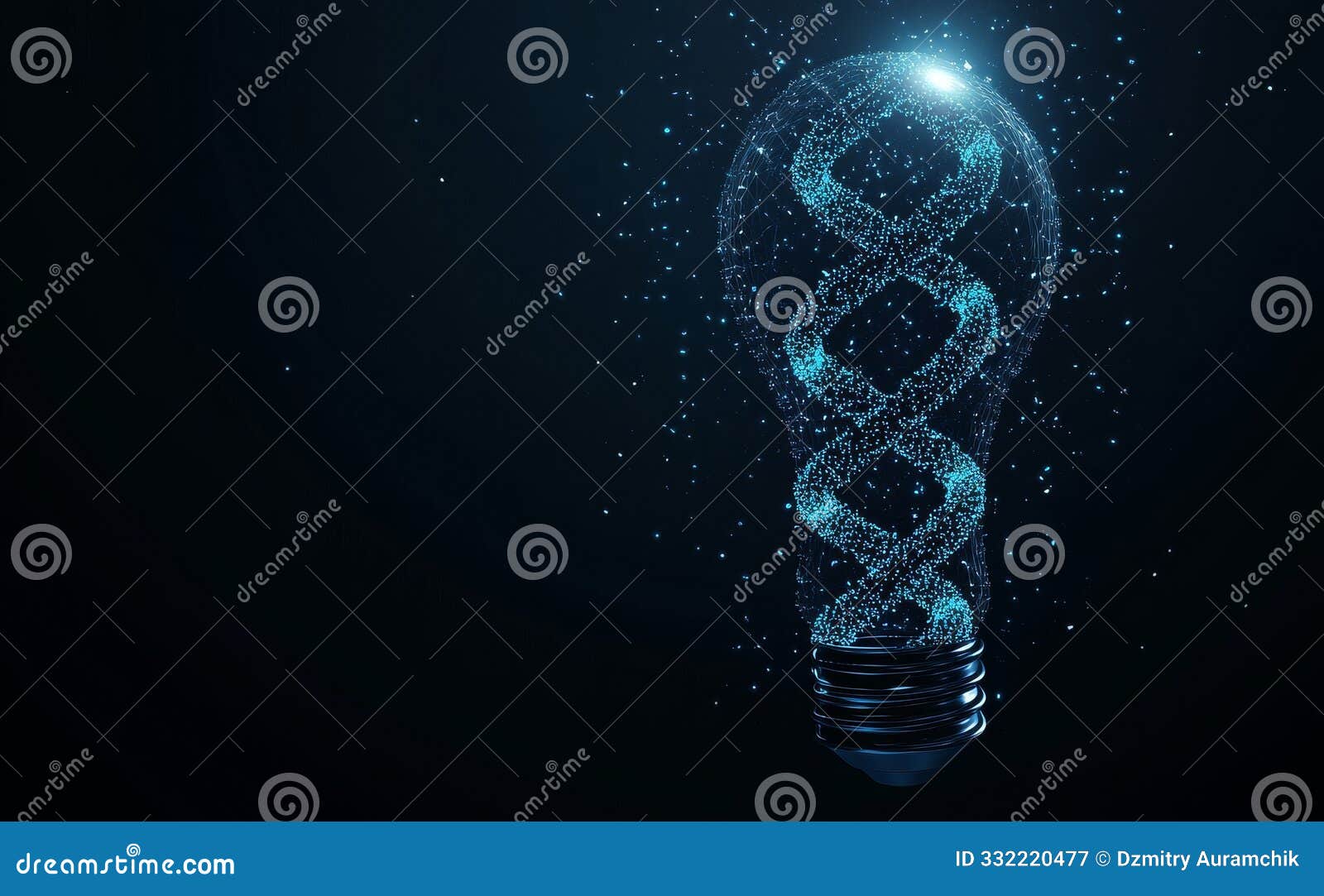 DNA Helix Swirling Around Abstract Blue Glowing Light Bulb. Stock Image ...