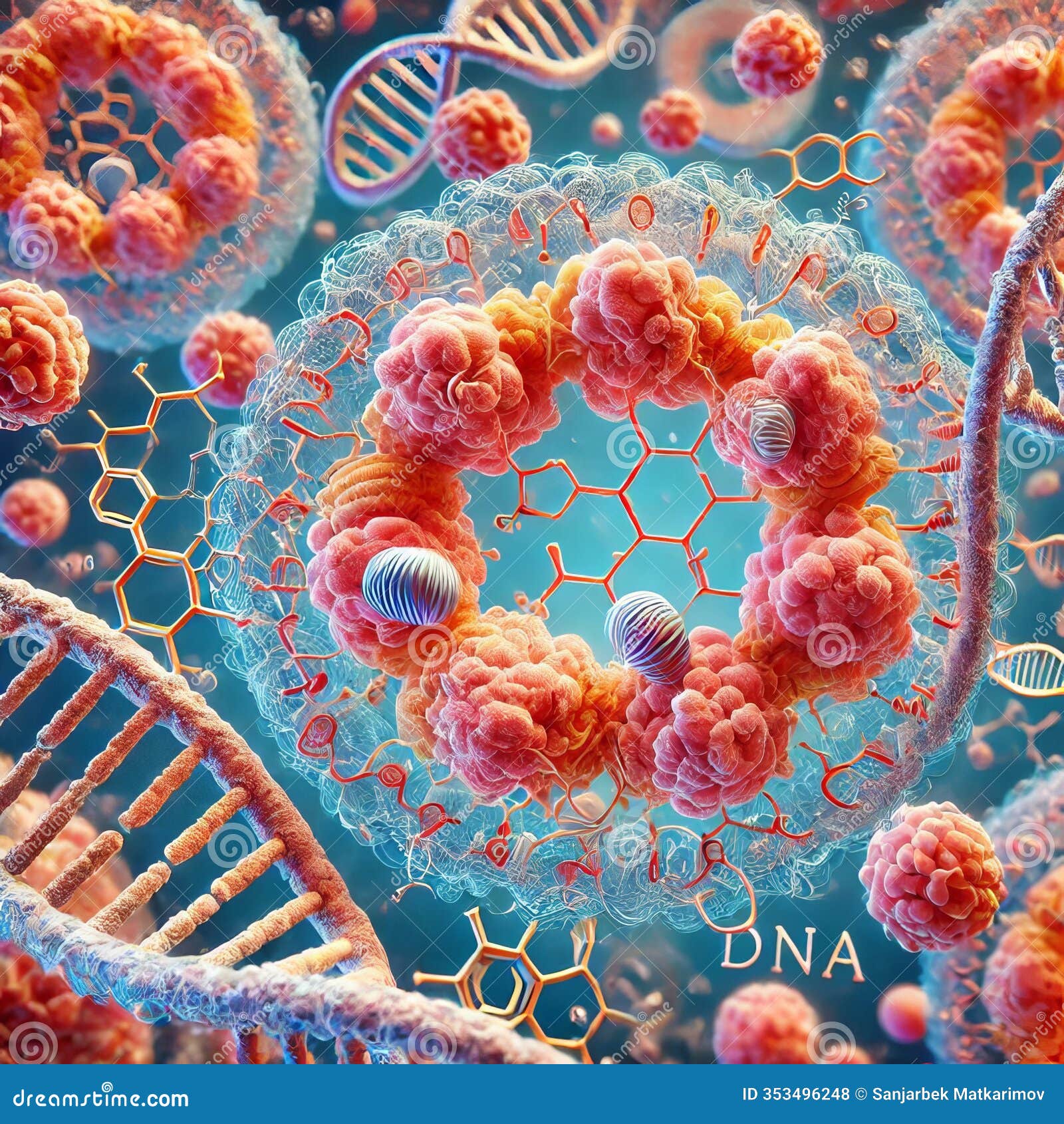 Close-Up Of DNA Replication Process With Polymerase Enzyme Binding To ...