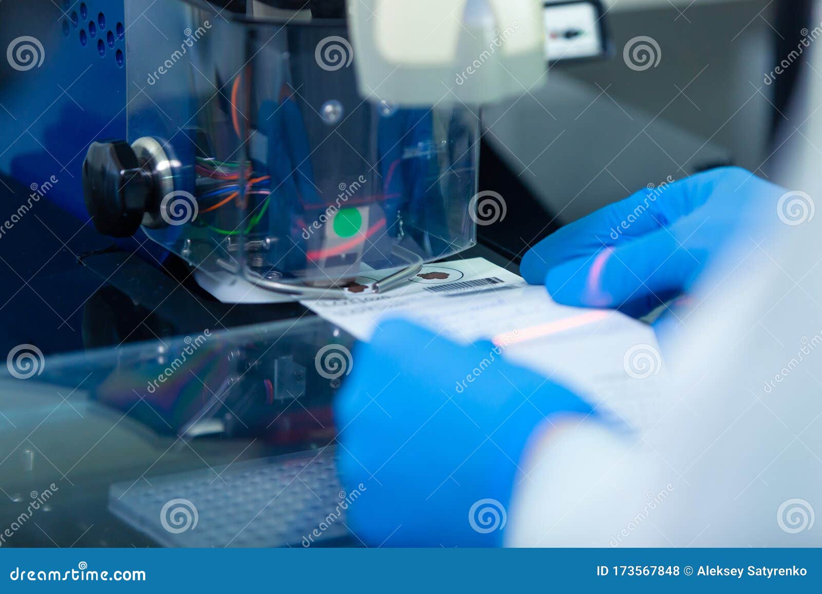 DNA Laboratory. the Expert Puts the Human DNA into the Database Using ...