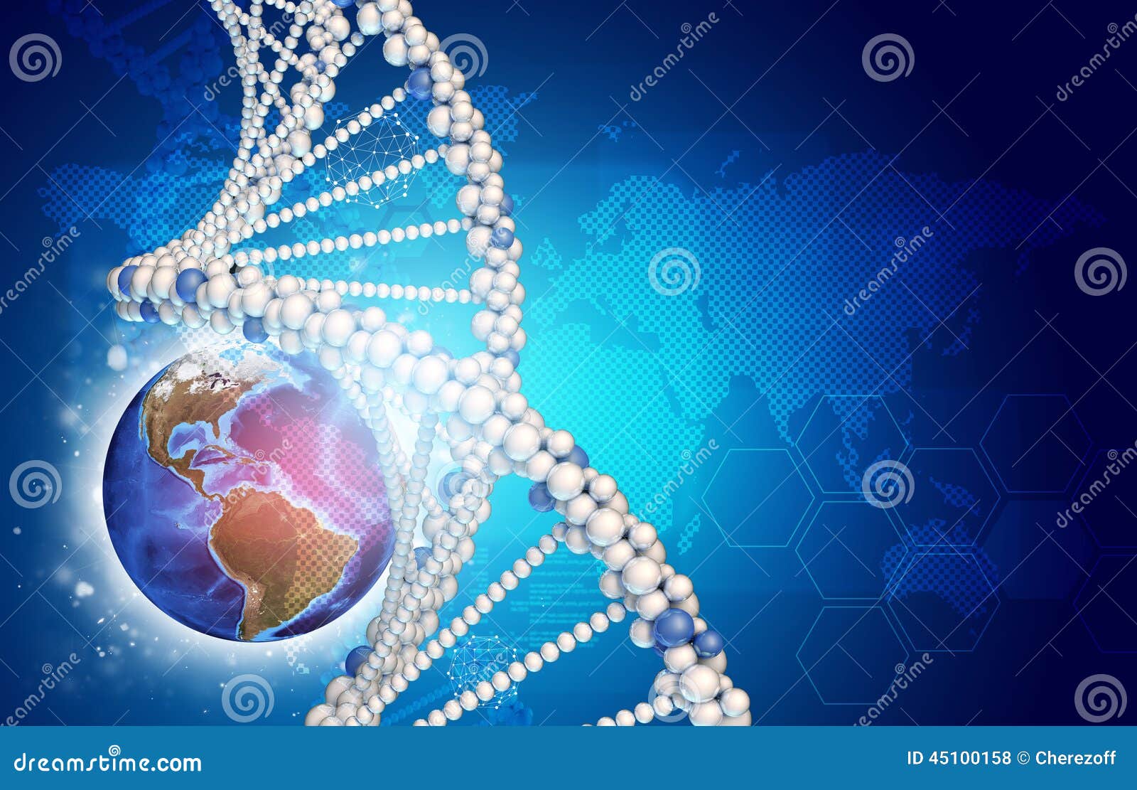 DNA Model and Earth with Hexagons Stock Illustration - Illustration of ...