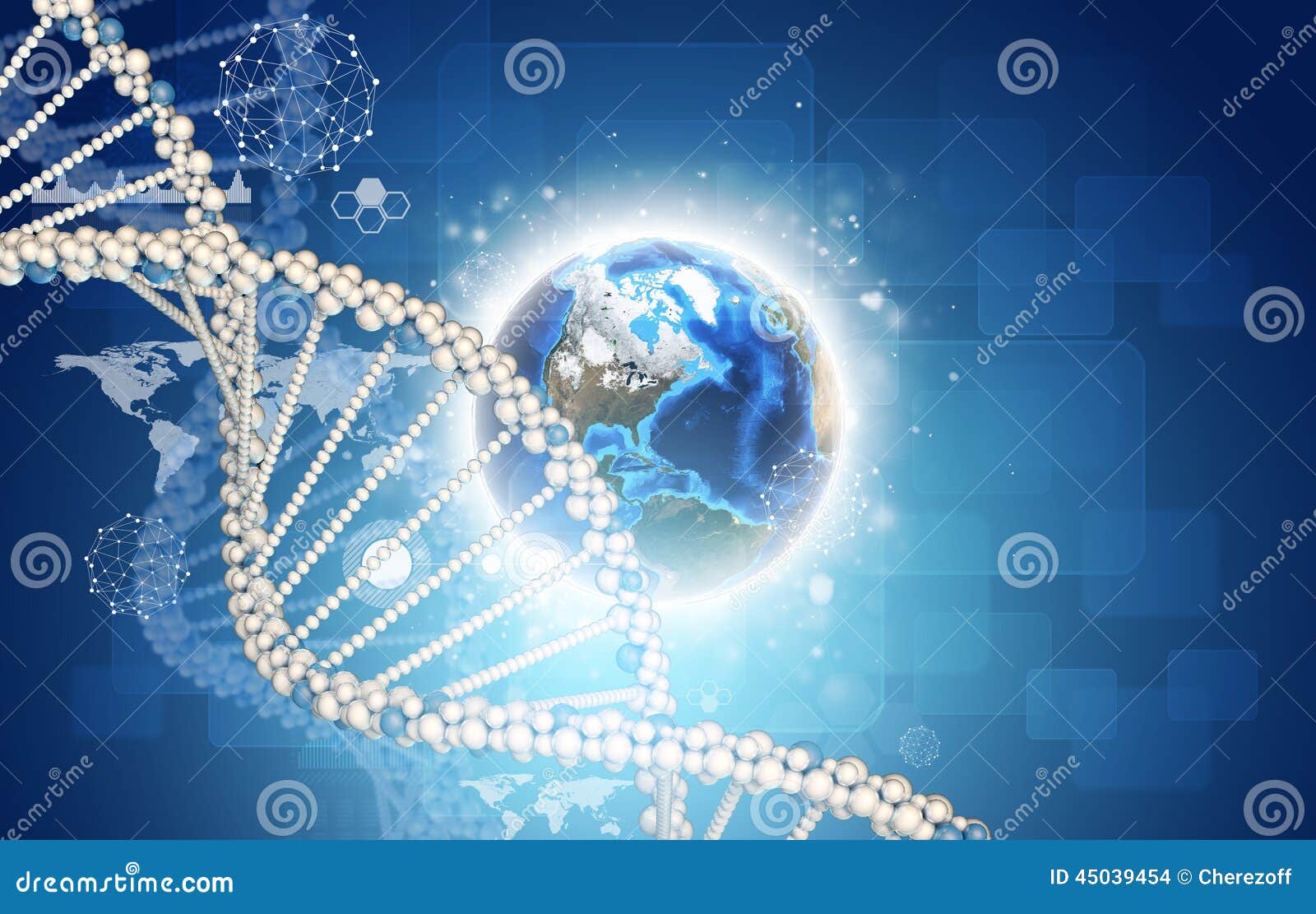 DNA model with Earth stock illustration. Illustration of planet - 45039454