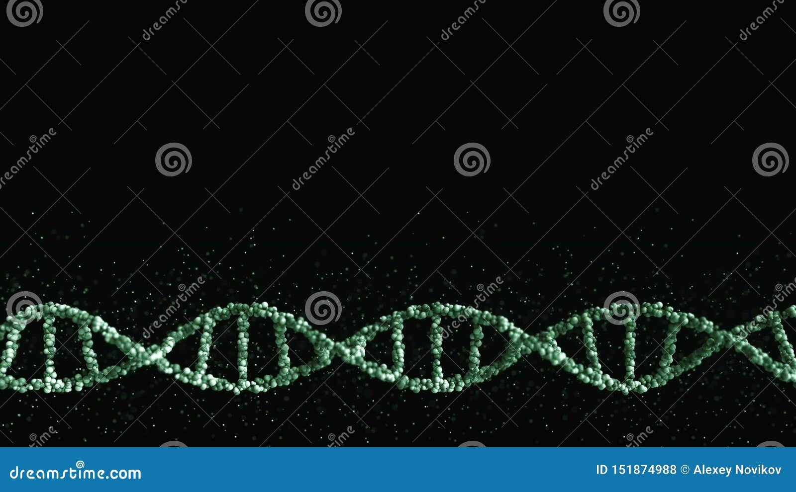 Green DNA Molecule Model, Blank Space for Text or Graphics. 3D ...