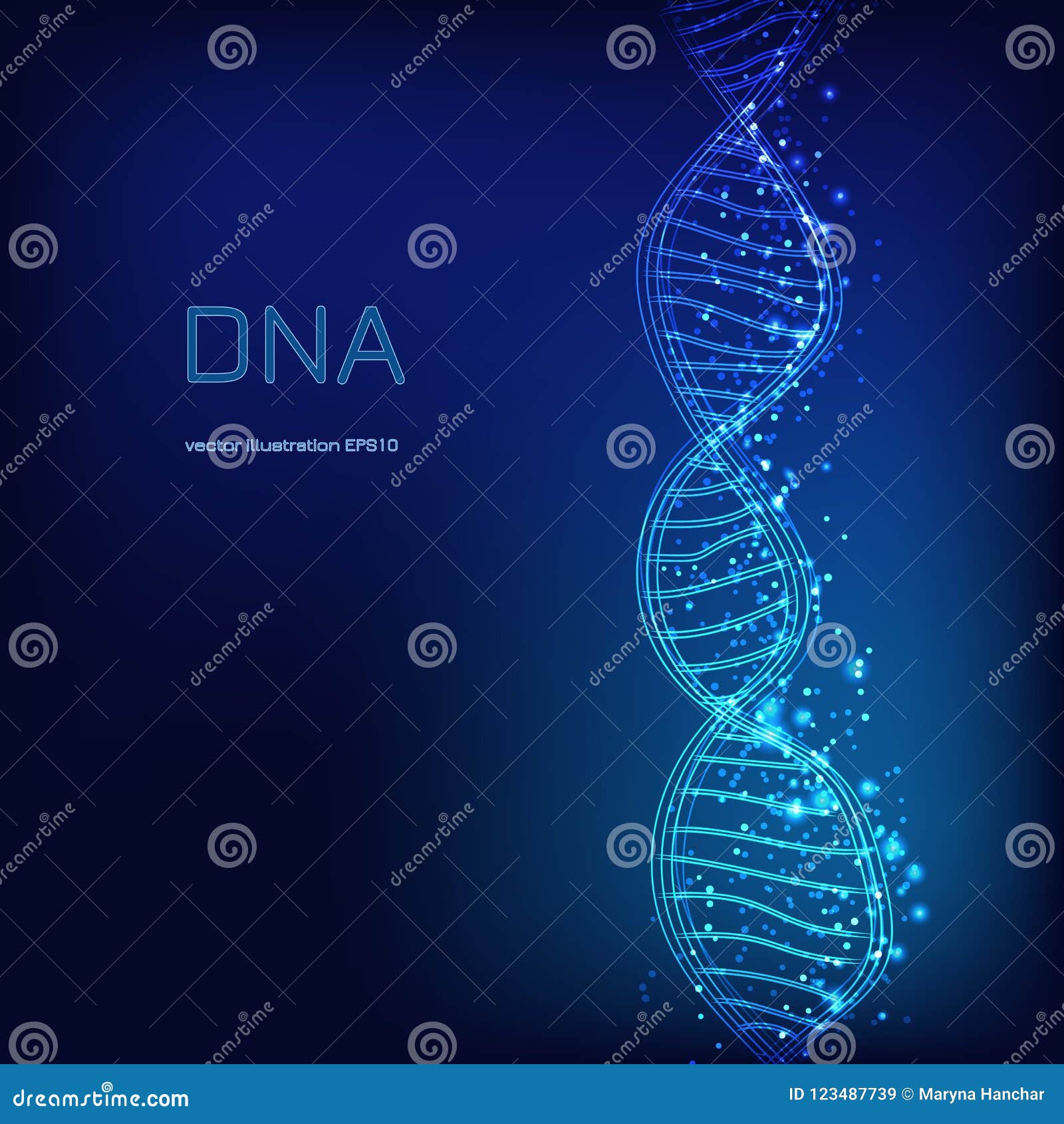 DNA Molecule on Blue Background Stock Vector - Illustration of atom ...