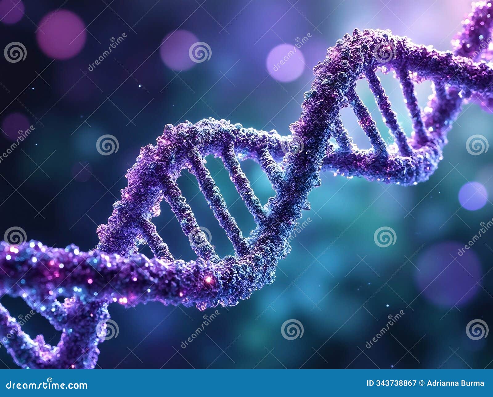 Purple 3d DNA Molecule Structure Containing Genetic Code with Bokeh ...