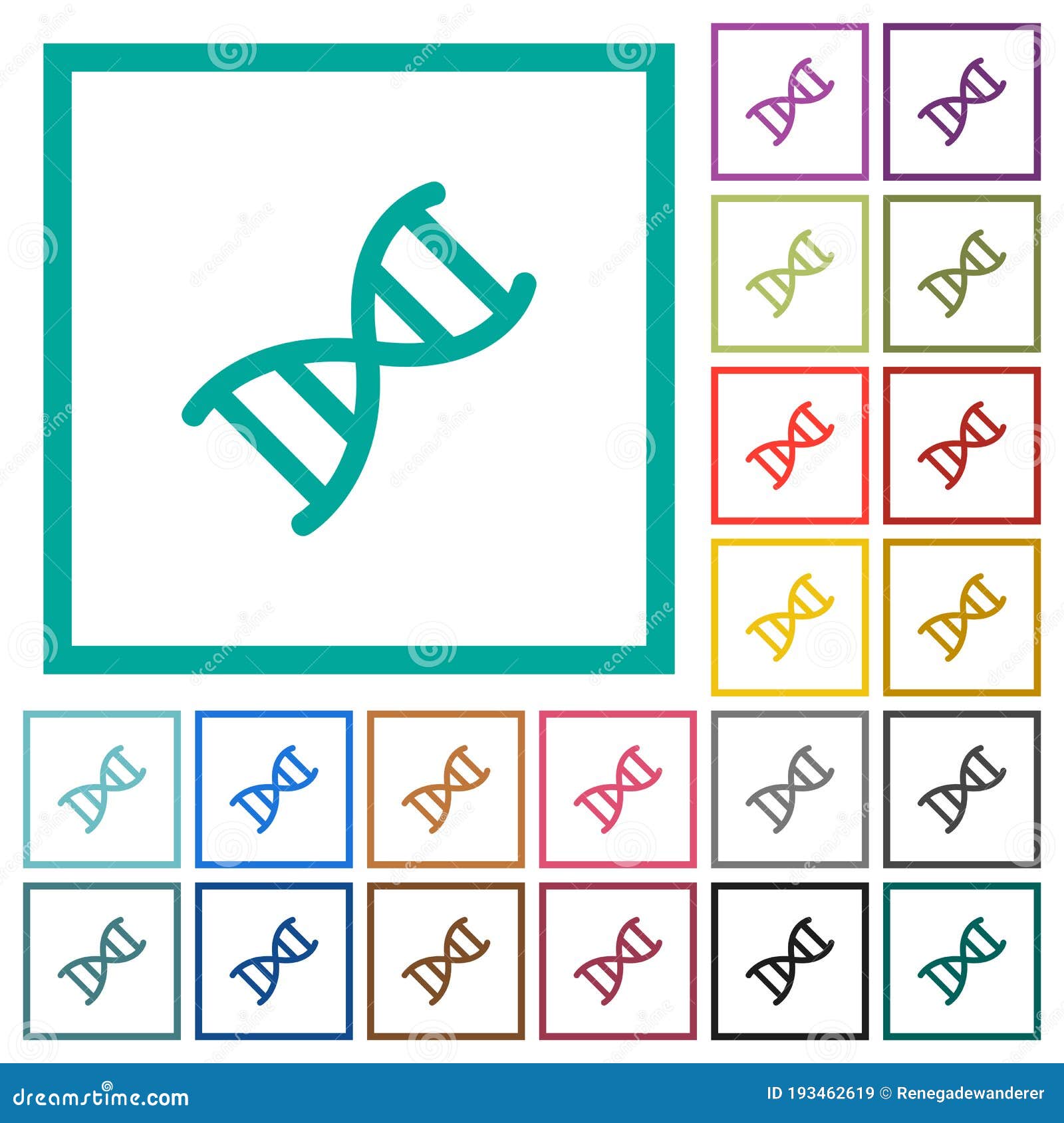 DNA Molecule Flat Color Icons with Quadrant Frames Stock Vector ...