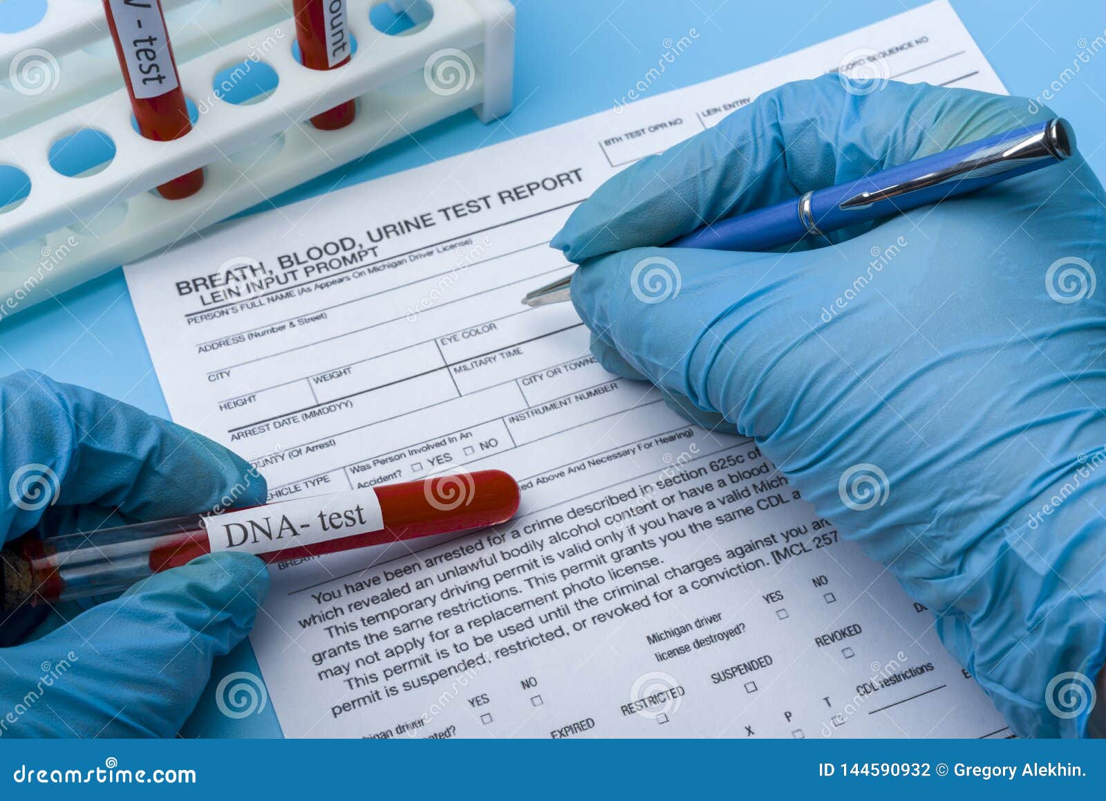 DNA Molecule Forming Inside the Vial in for Blood Analysis.3D Rendering ...