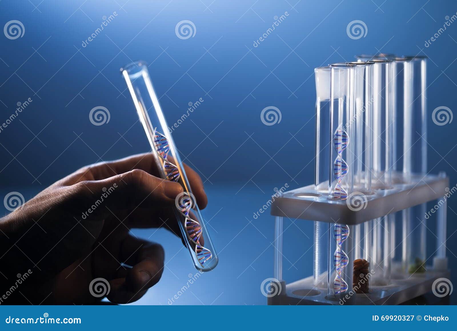 DNA Molecule in Glass Tube in Hand of Scientist Stock Image - Image of ...