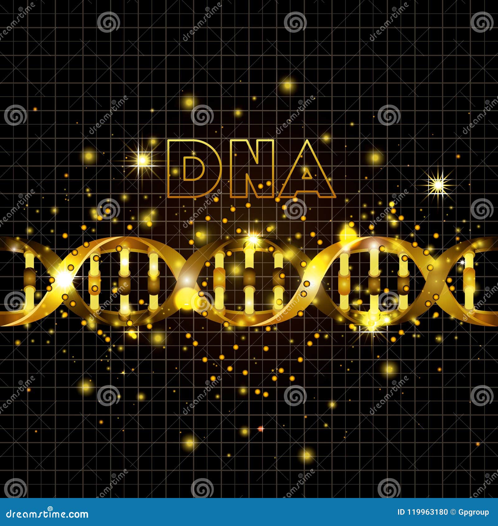 Dna Molecule on Line Golden Pattern Stock Vector - Illustration of ...