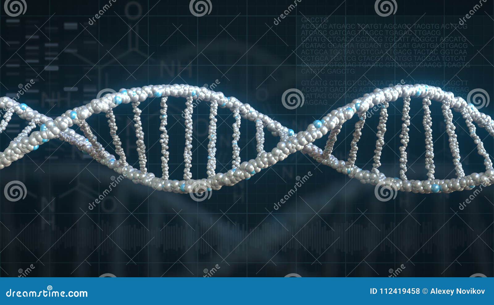 DNA Molecule Model Against Genetics Related Background. 3D Rendering ...